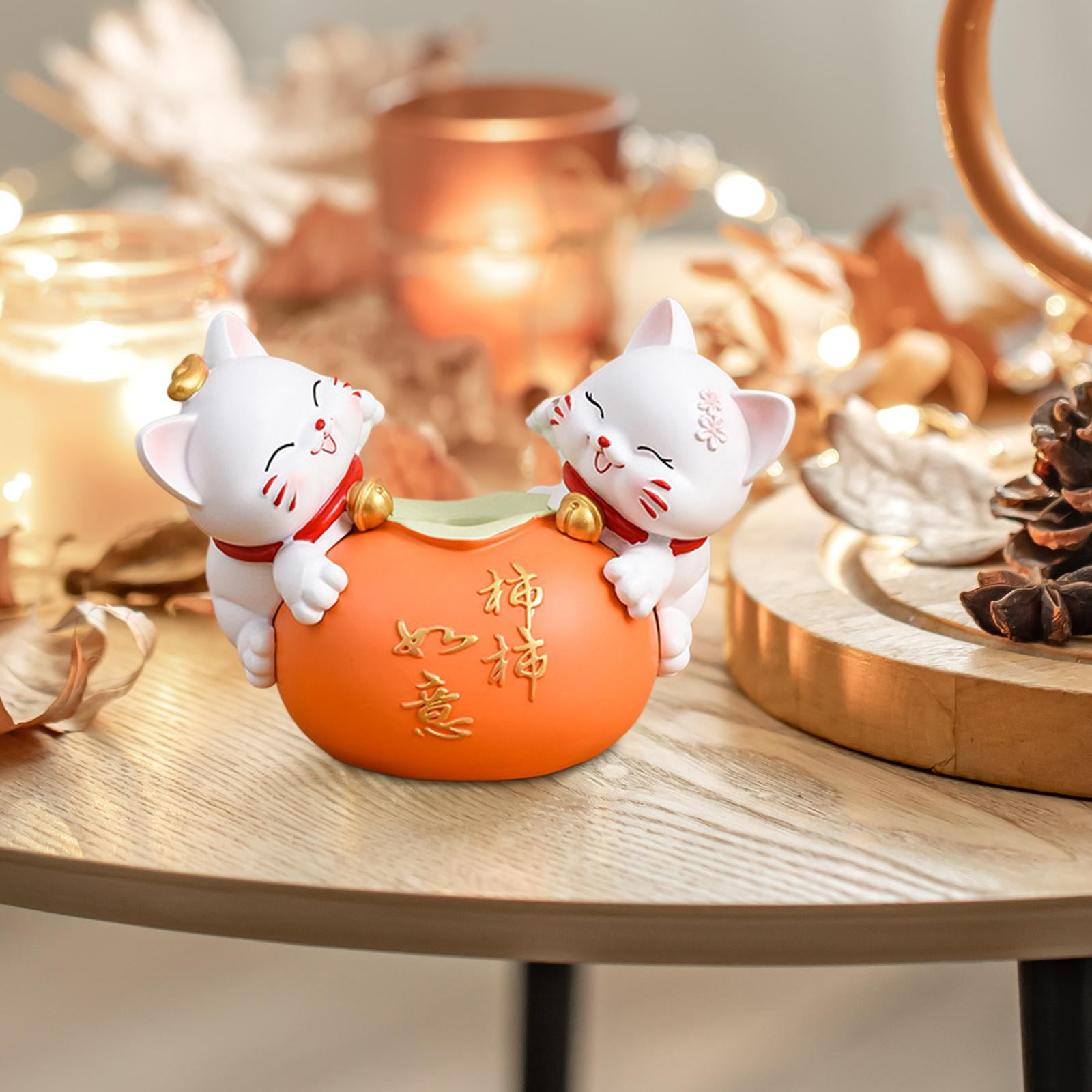 Tongina Chinese Cat Statue Feng Shui Decoration Flower Arrangement ...