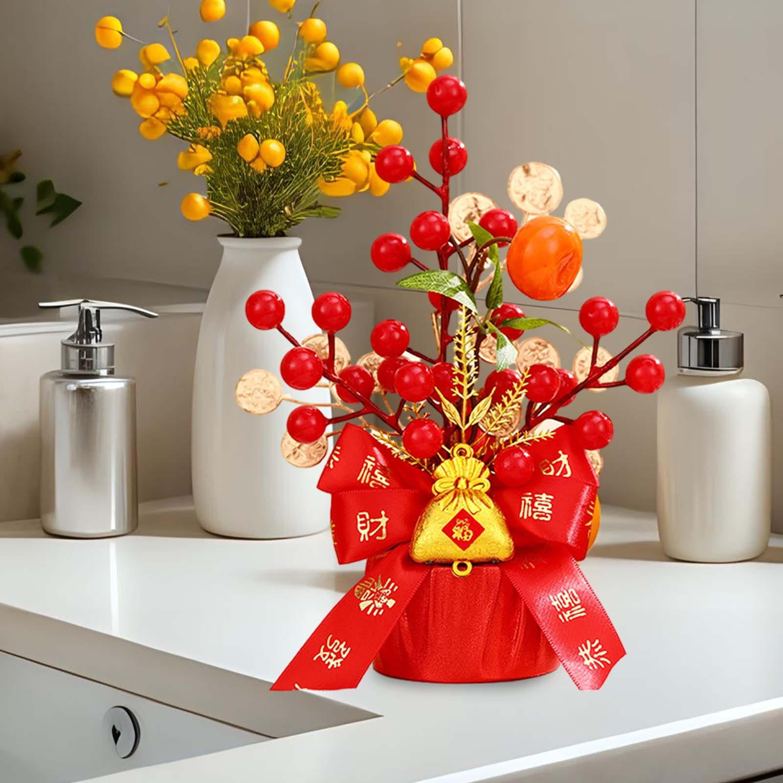Tongina Chinese Lunar New Year Decoration Fake Flower Blessing Bucket Desk Gift Artificial ...