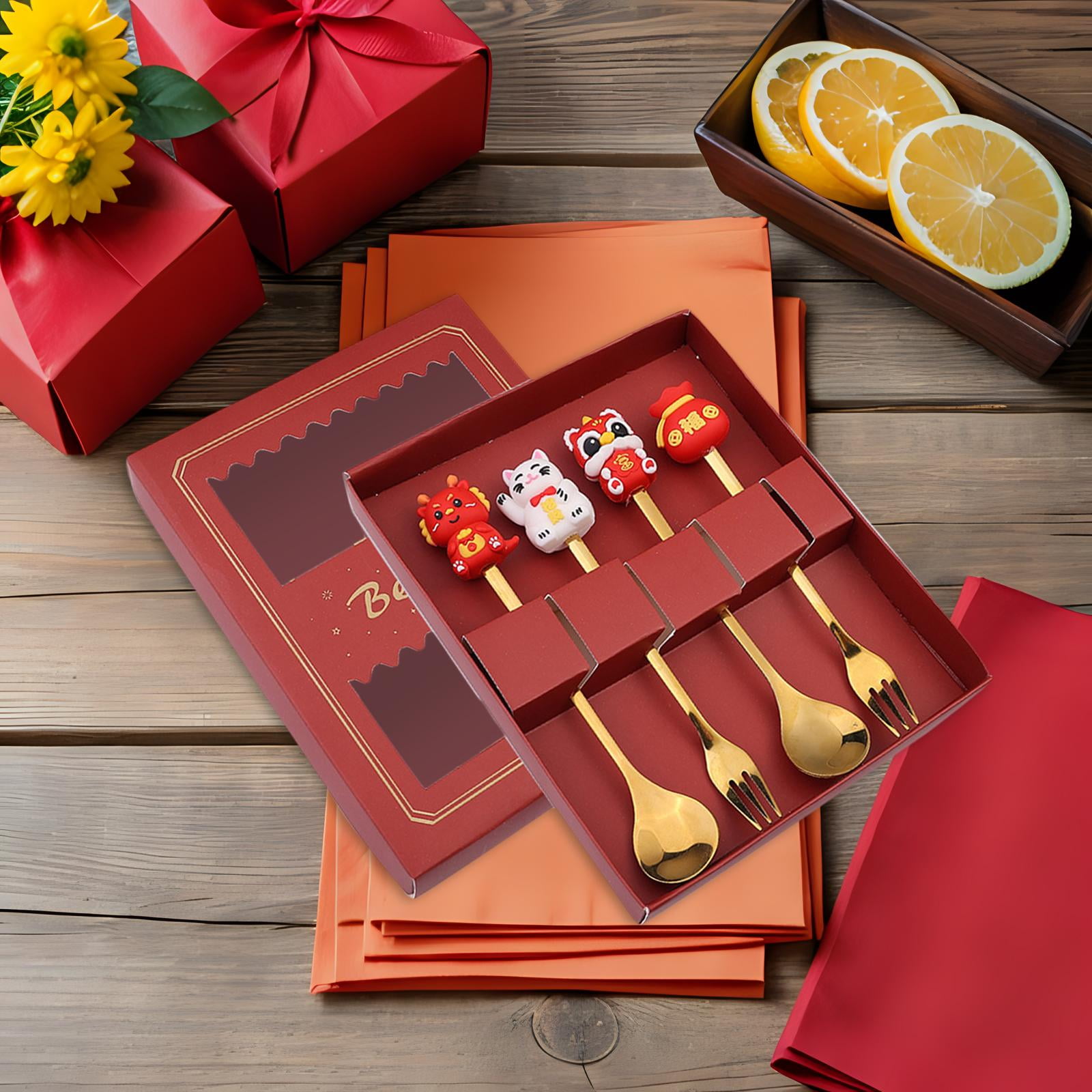 Tongina Chinese New Year Tableware Spoon and Fork Set Cartoon Doll ...