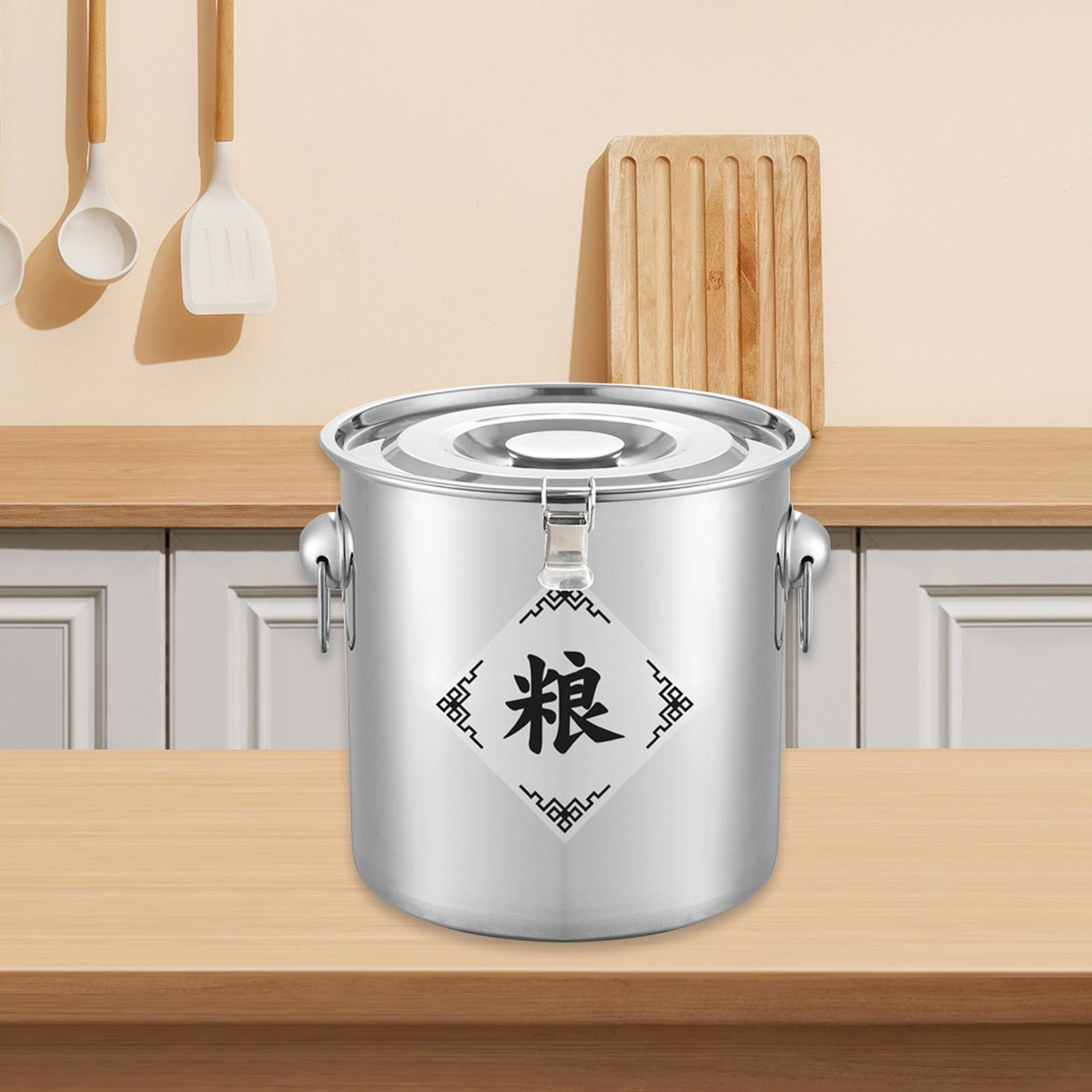 Tongina Food Storage Bucket,Rice Bucket,Stainless Steel,Large,Round ...