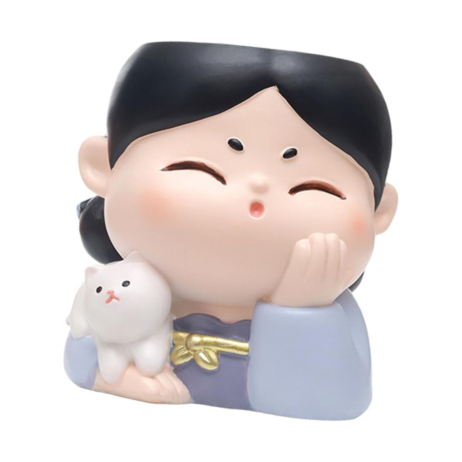 Tongina Girl Head Planter Decorative Vase Cute Ancient China Resin Girl ...