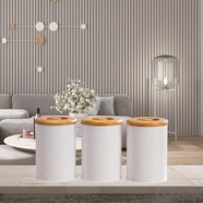 White Kitchen Canisters Set with Wooden Lids, Airtight Food Storage ...