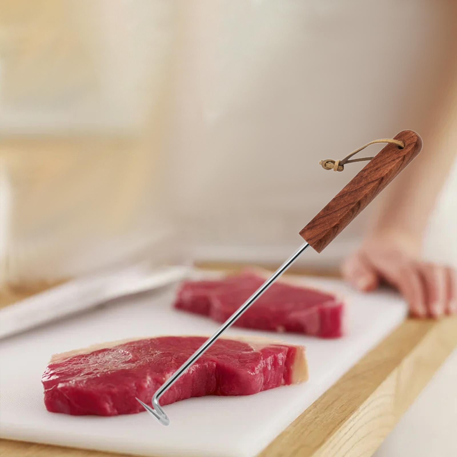 Tongina Meat Hook Practical Meat Turner Hook Wooden Handle Sturdy BBQ ...