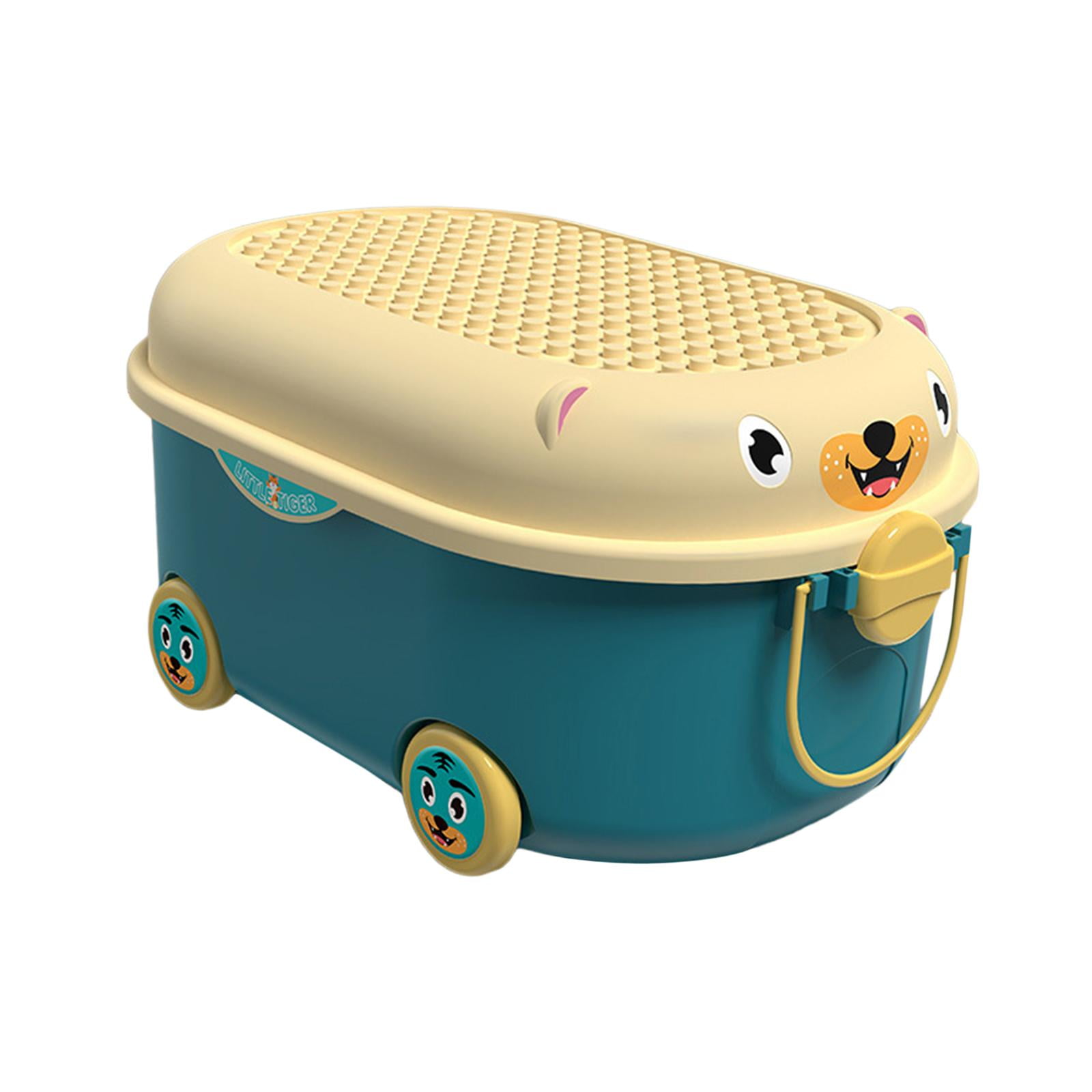 Tongina Toy Storage Box with Wheels Cartoon Organizer Bin with Handles ...