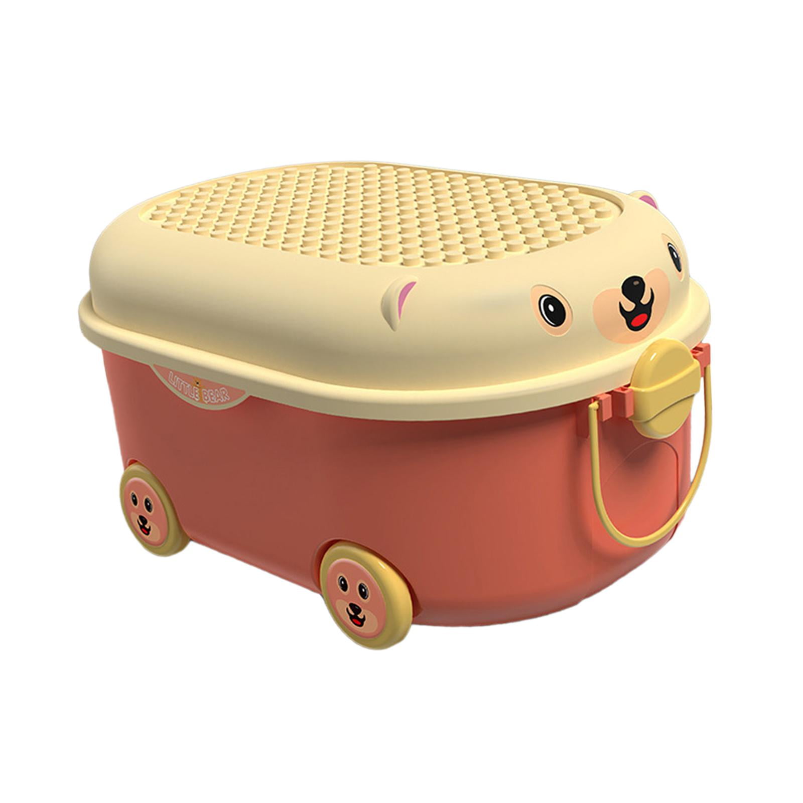 Tongina Toy Storage Box with Wheels Cartoon Organizer Bin with Handles ...