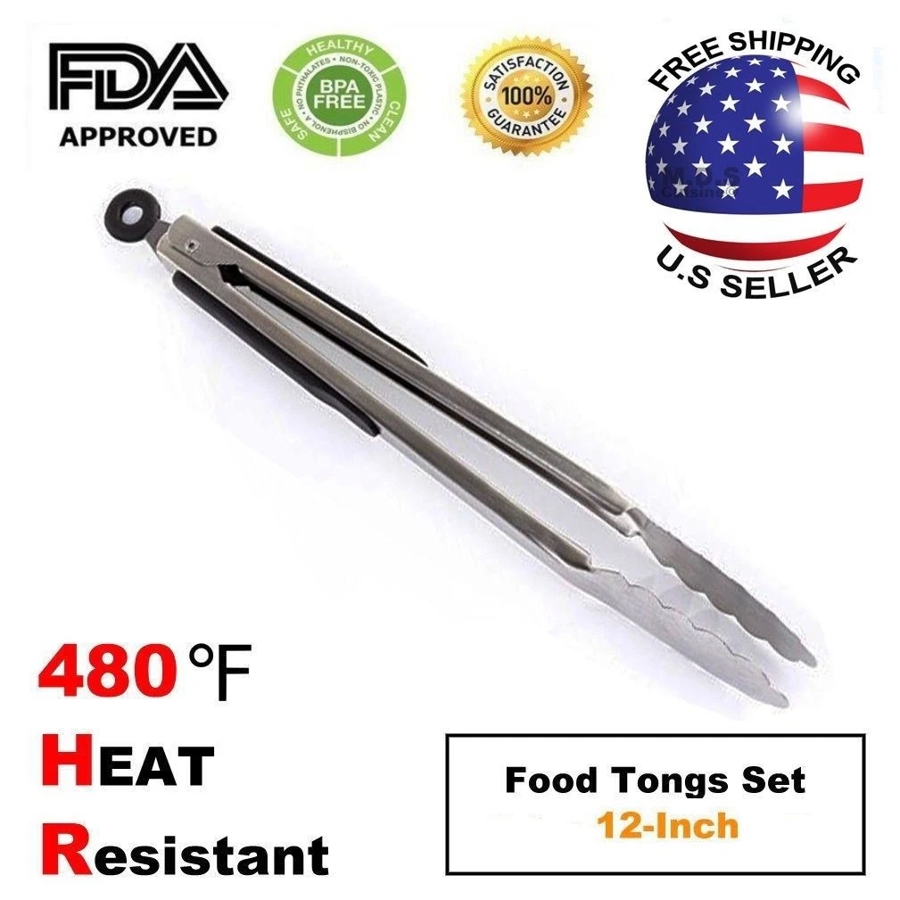 Tongs 12" Stainless Steel Locking Bbq Tong For Kitchen Salad Grill ...
