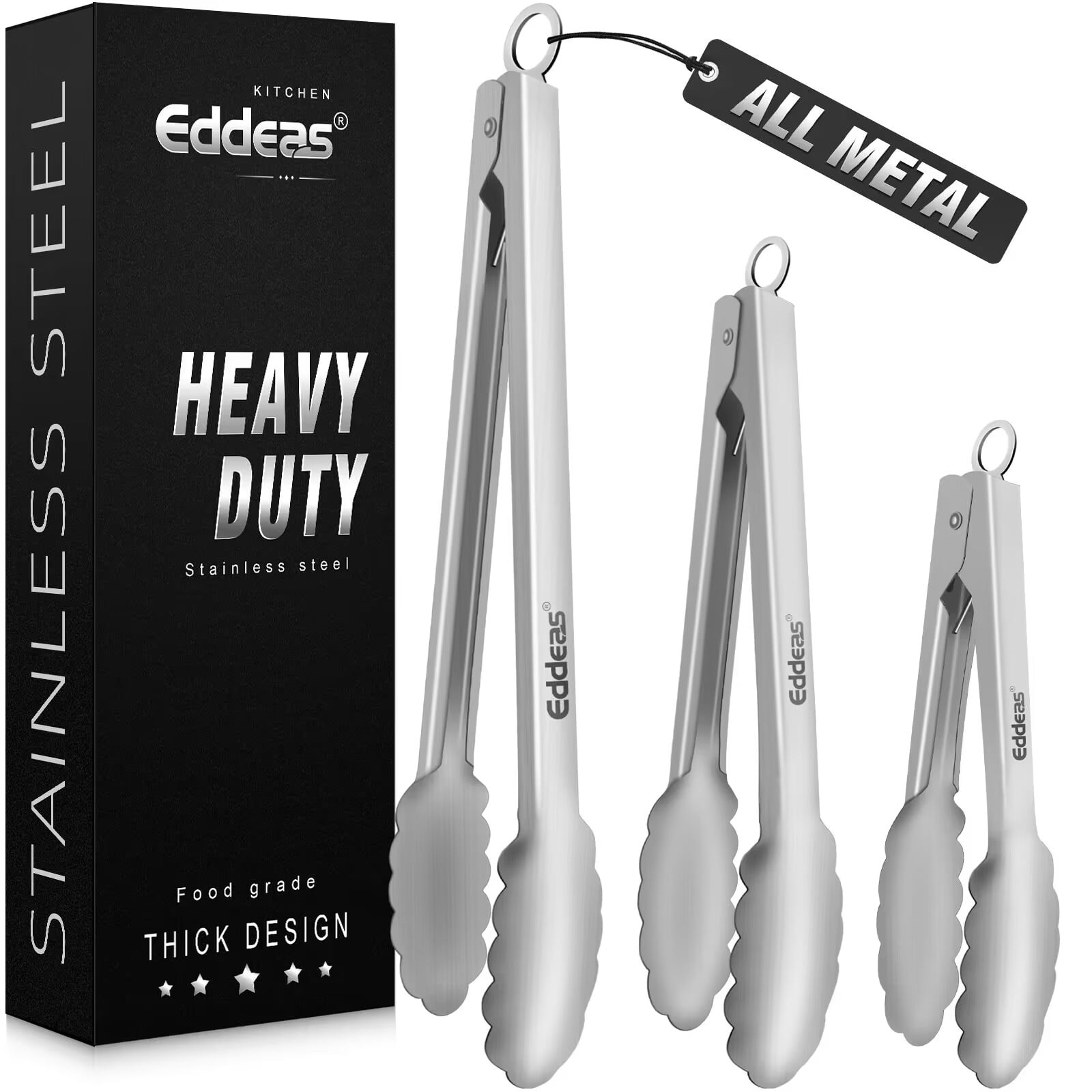 Tongs For Cooking - All Metal Heat Resistant 600 Degrees Kitchen Tongs ...