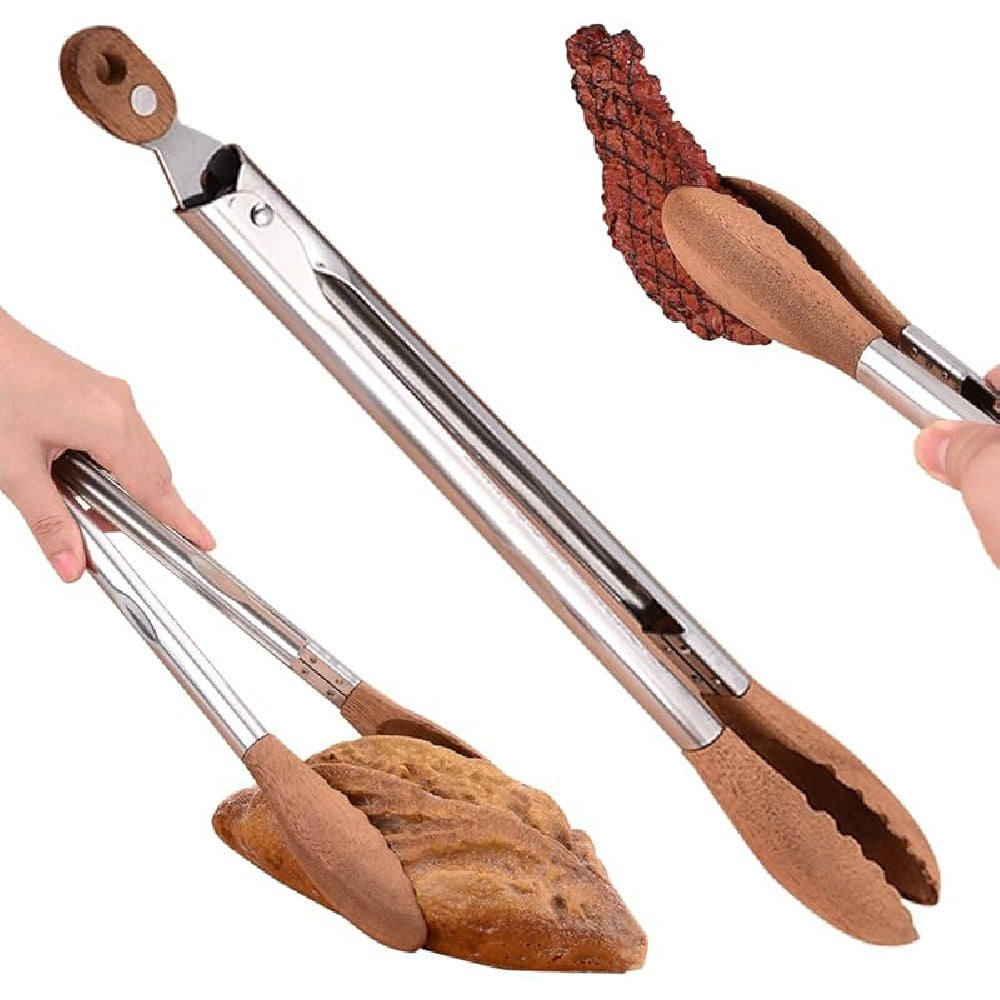 Tongs for Cooking,kitchen Stainless Steel Anti-Slip York Walnut Wood ...