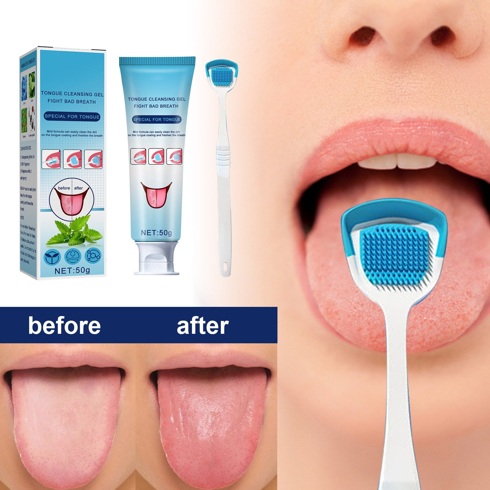 SZBAOAN Tongue Cleaning Kit,Tongue Cleaner Gel with Tongue Brush Set ...