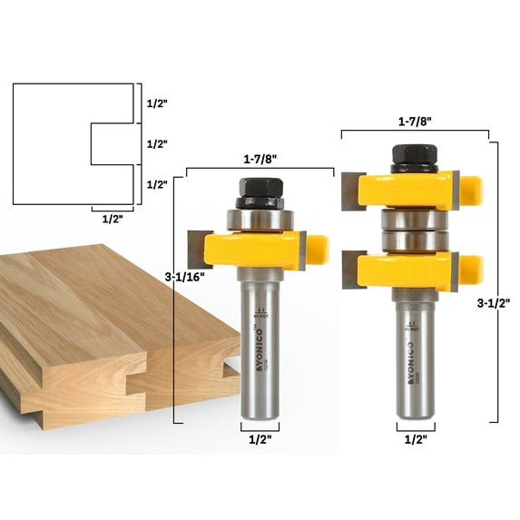 Tongue & Groove Router Bit Set - 1-1/2" Stock - 1/2" Shank - Yonico ...