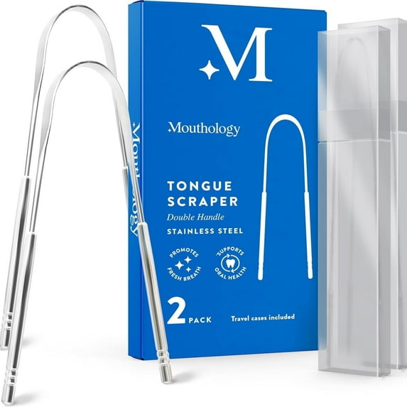 Mouthology Stainless Steel Tongue Scraper 2 pack with Travel Cases ...