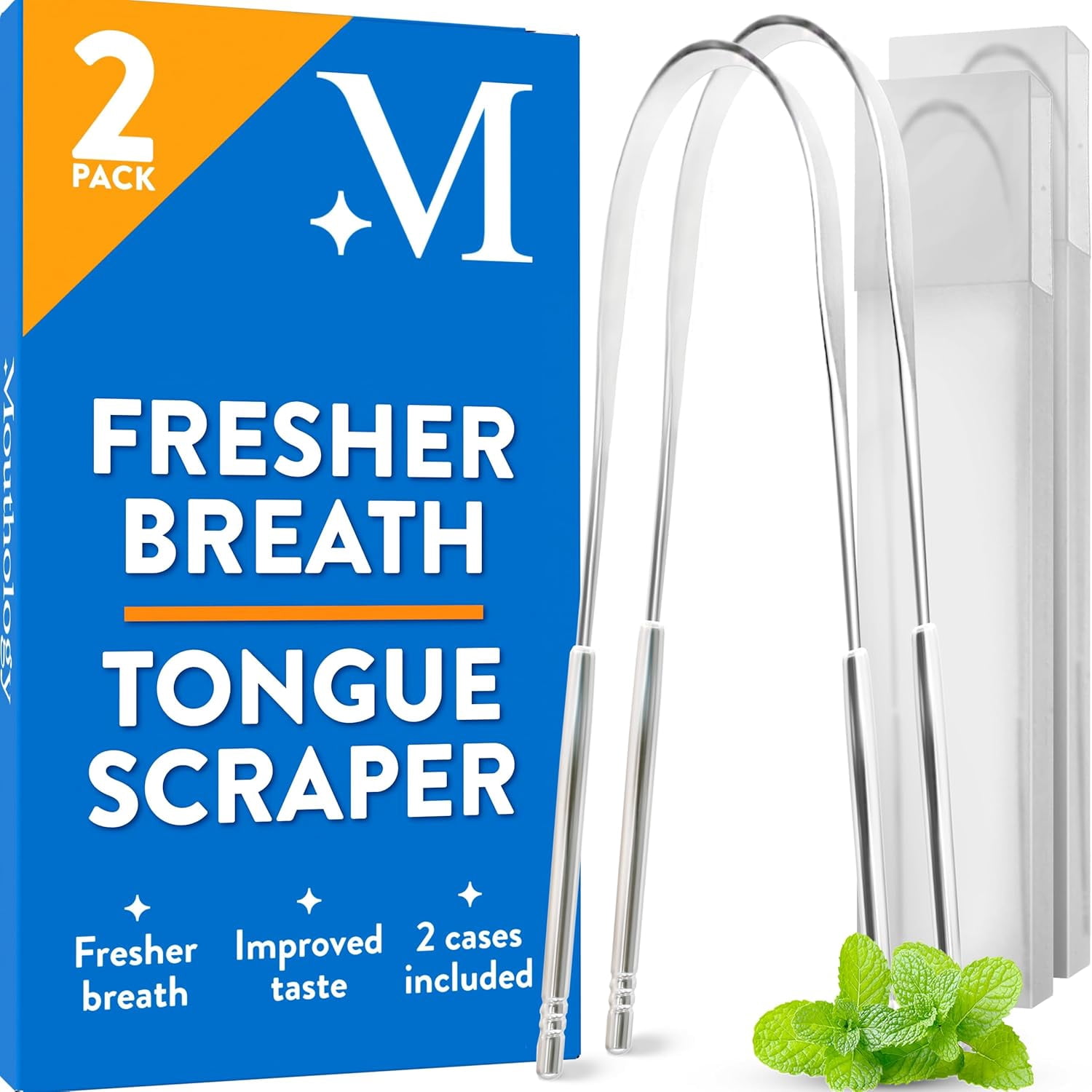 Mouthology Stainless Steel Tongue Scraper 2 pack with Travel Cases ...