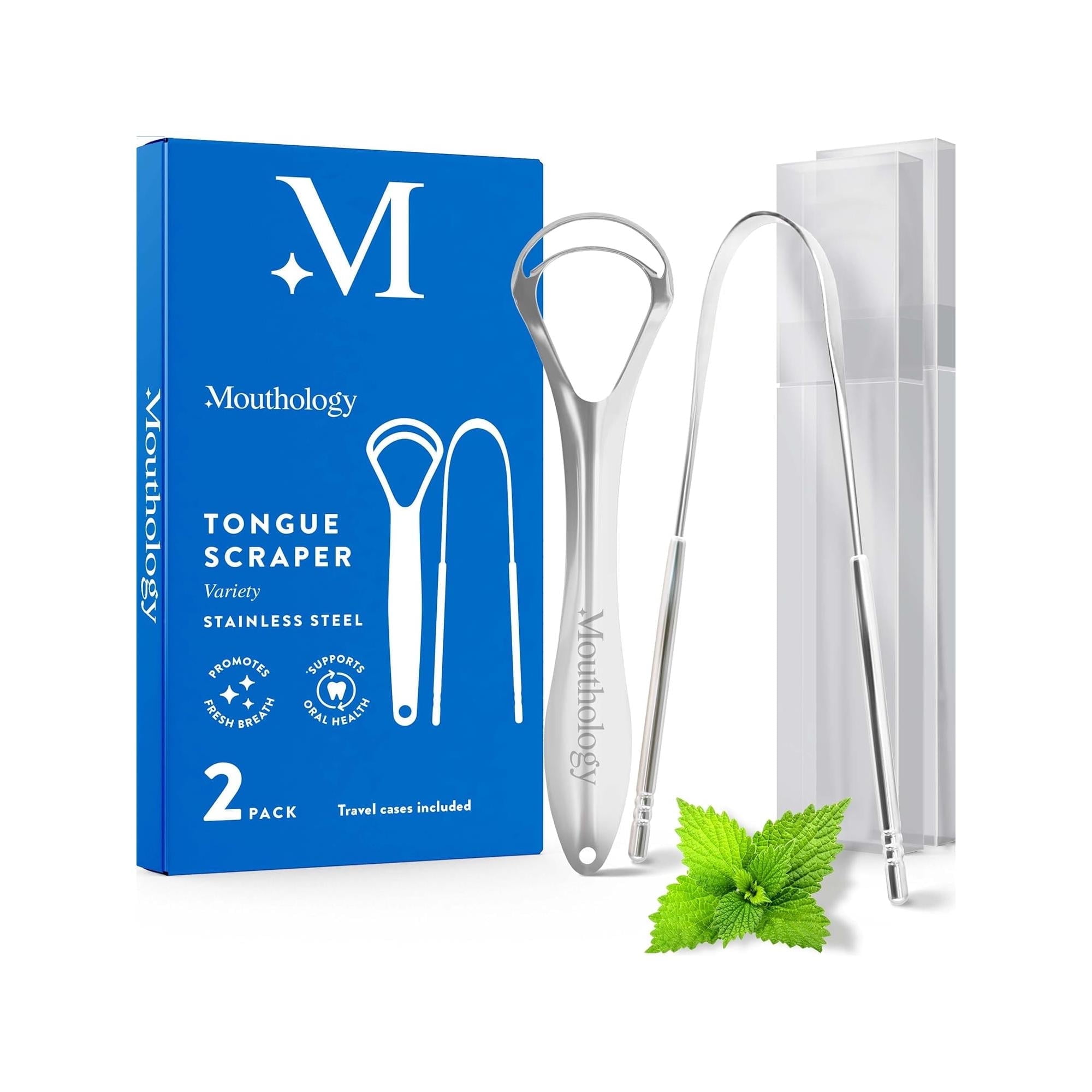 Mouthology Stainless Steel Tongue Scraper for Adults, 2 pack, Includes ...
