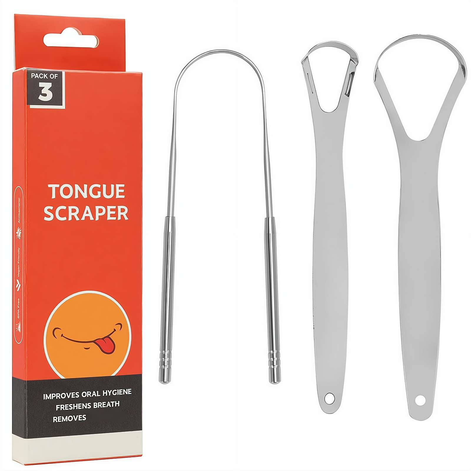 Tongue Scraper for Adults - 3 Pcs Metal Tongue Cleaner - Tough ...