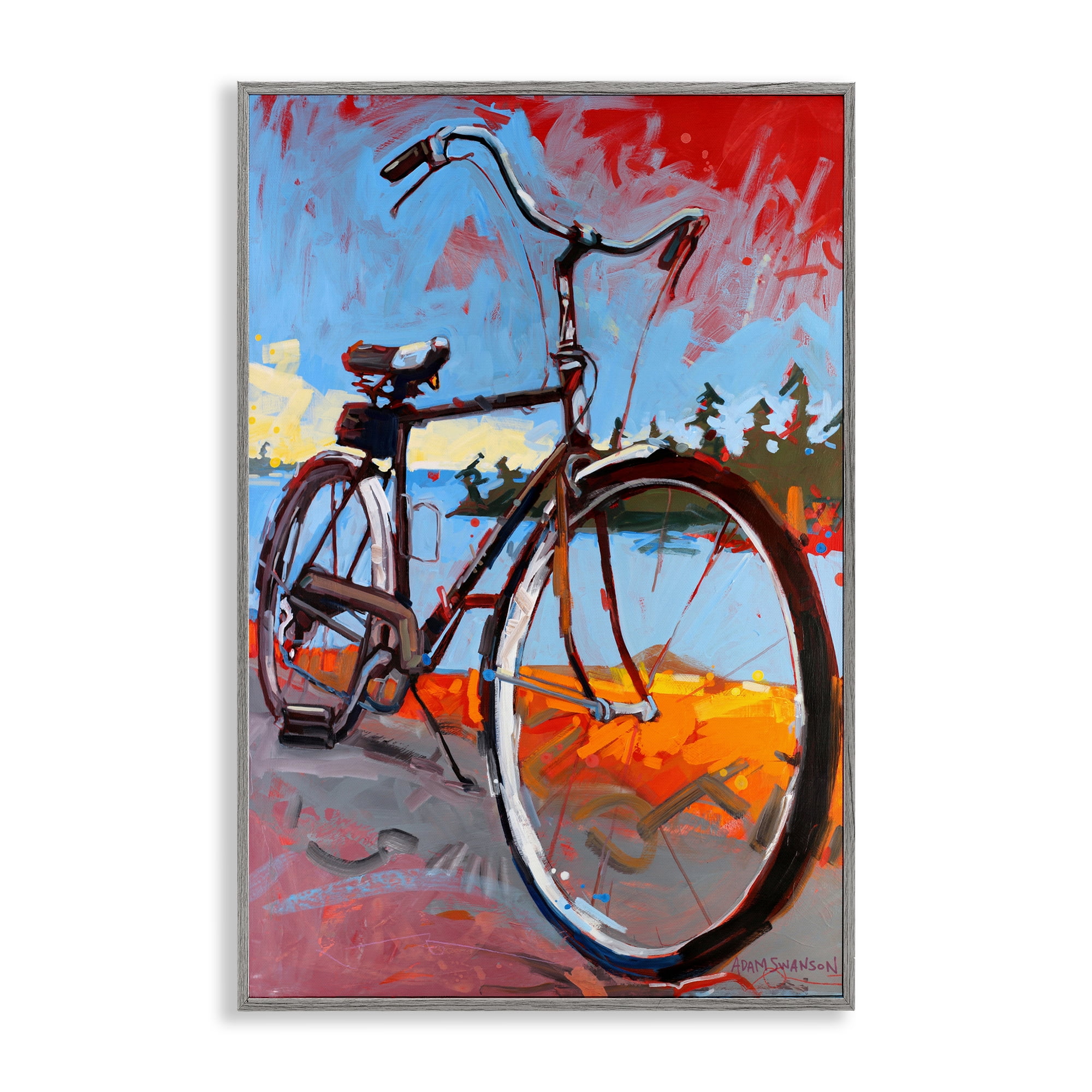 Tonight Bicycle Journey Gray Framed Giclee Art, design by Adam Swanson ...