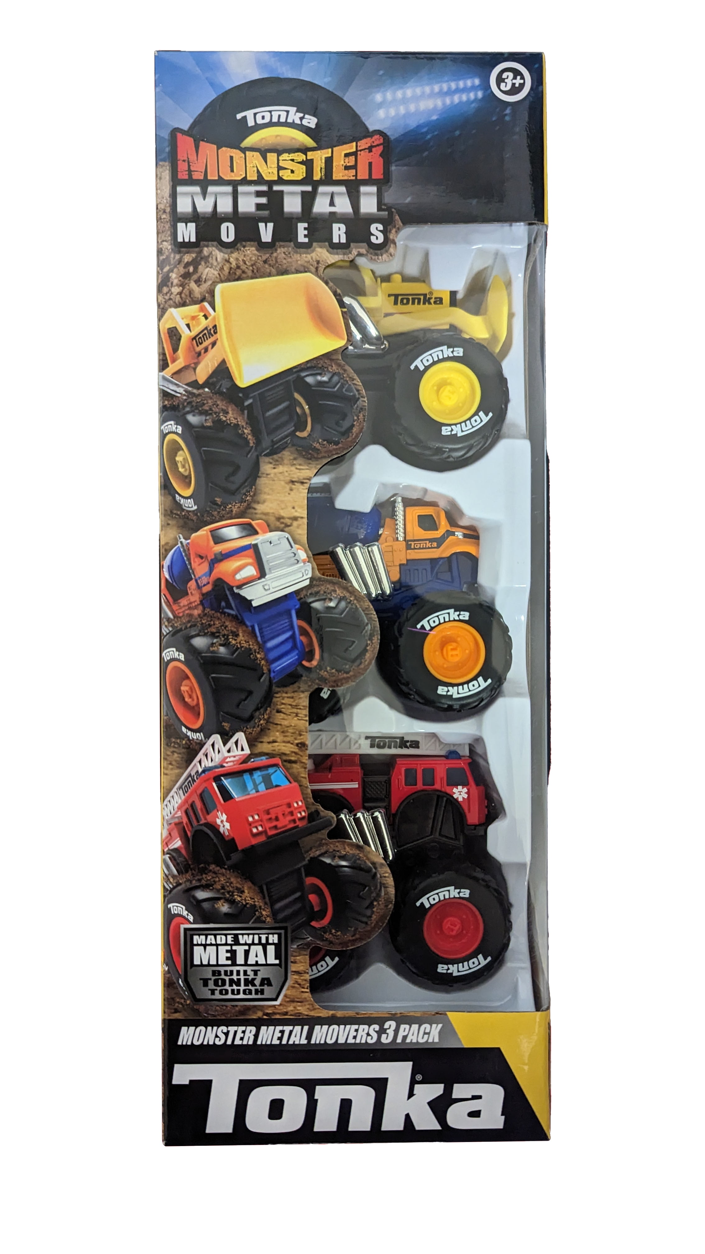 Tonka Monster Metal Movers 3pk Front Loader, Fire Truck & Cement Mixer - Walmart.com