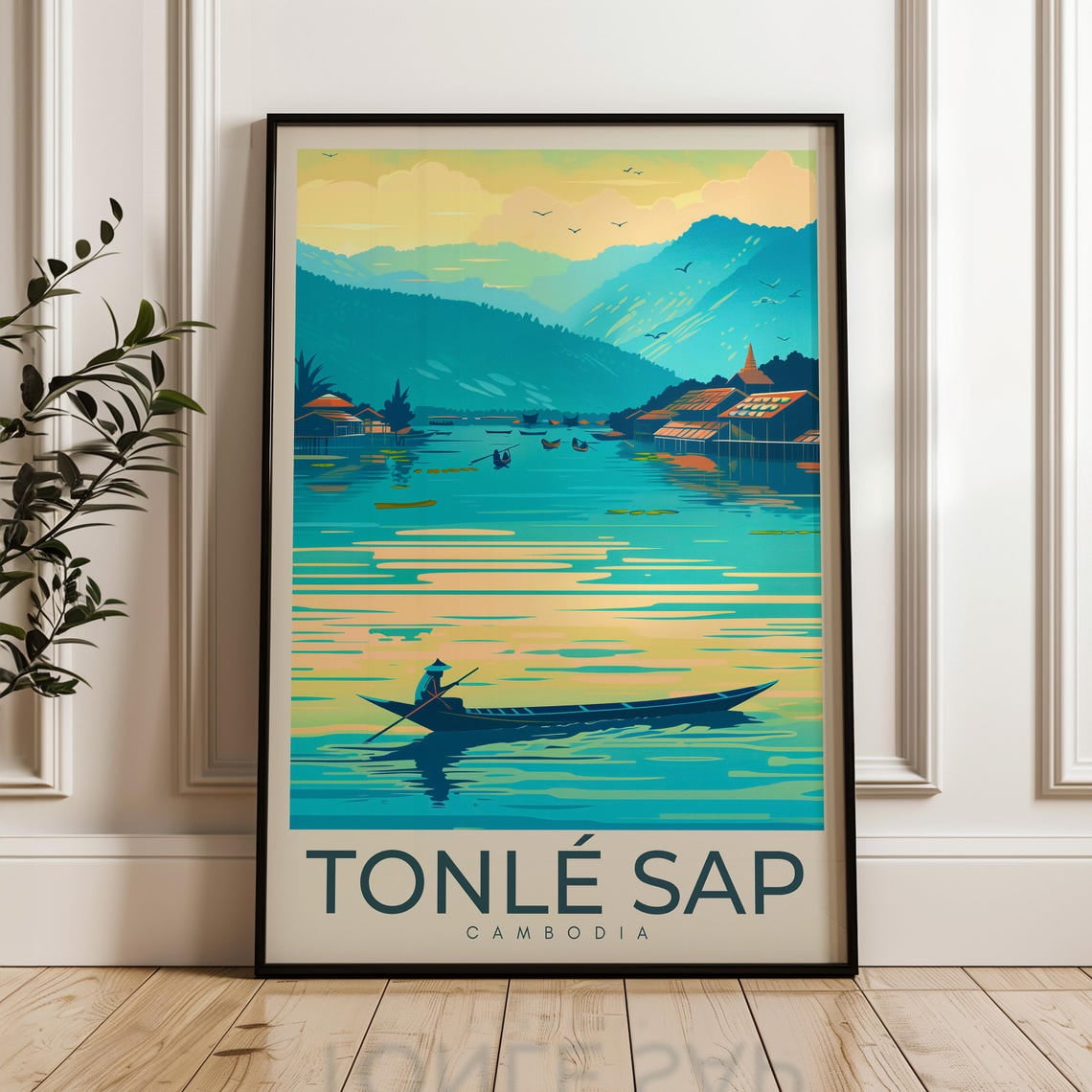 Tonle Sap Travel Poster - Cambodia Wall Art Print, Illustration Poster ...