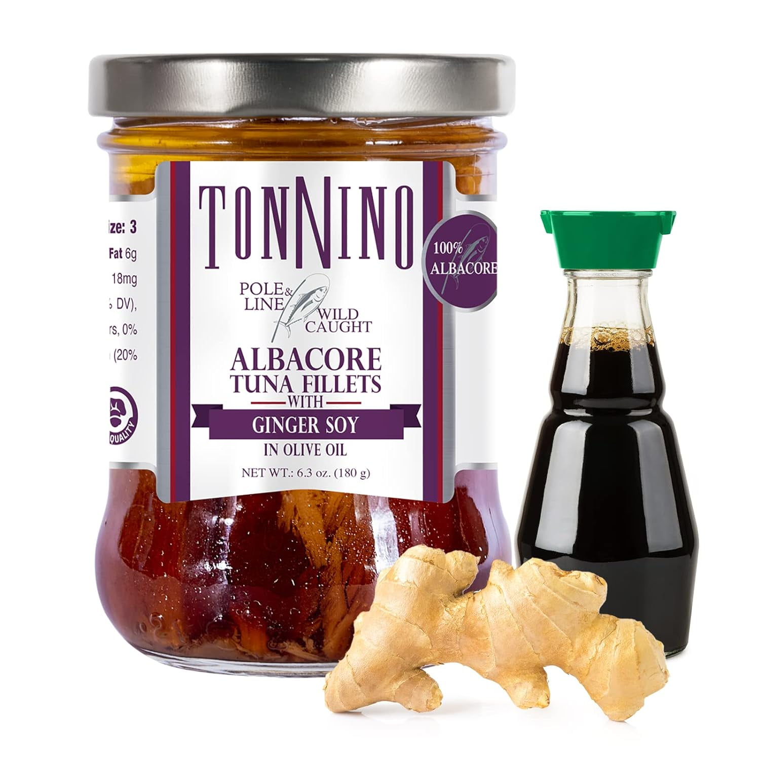 Tonnino Albacore Tuna in olive oil with Ginger Soy 6.3oz 6-Pack Omega-3 ...