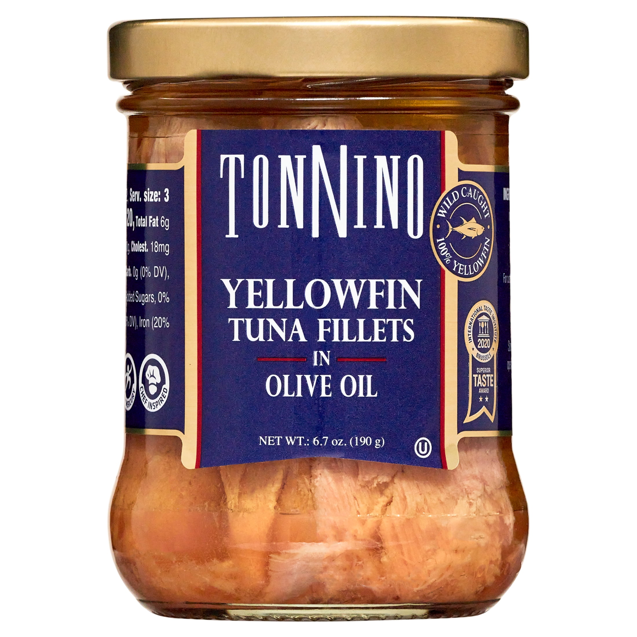 Tonnino Premium Yellowfin Tuna Fillet in Olive Oil, 6.7 oz, Jar, Wild ...