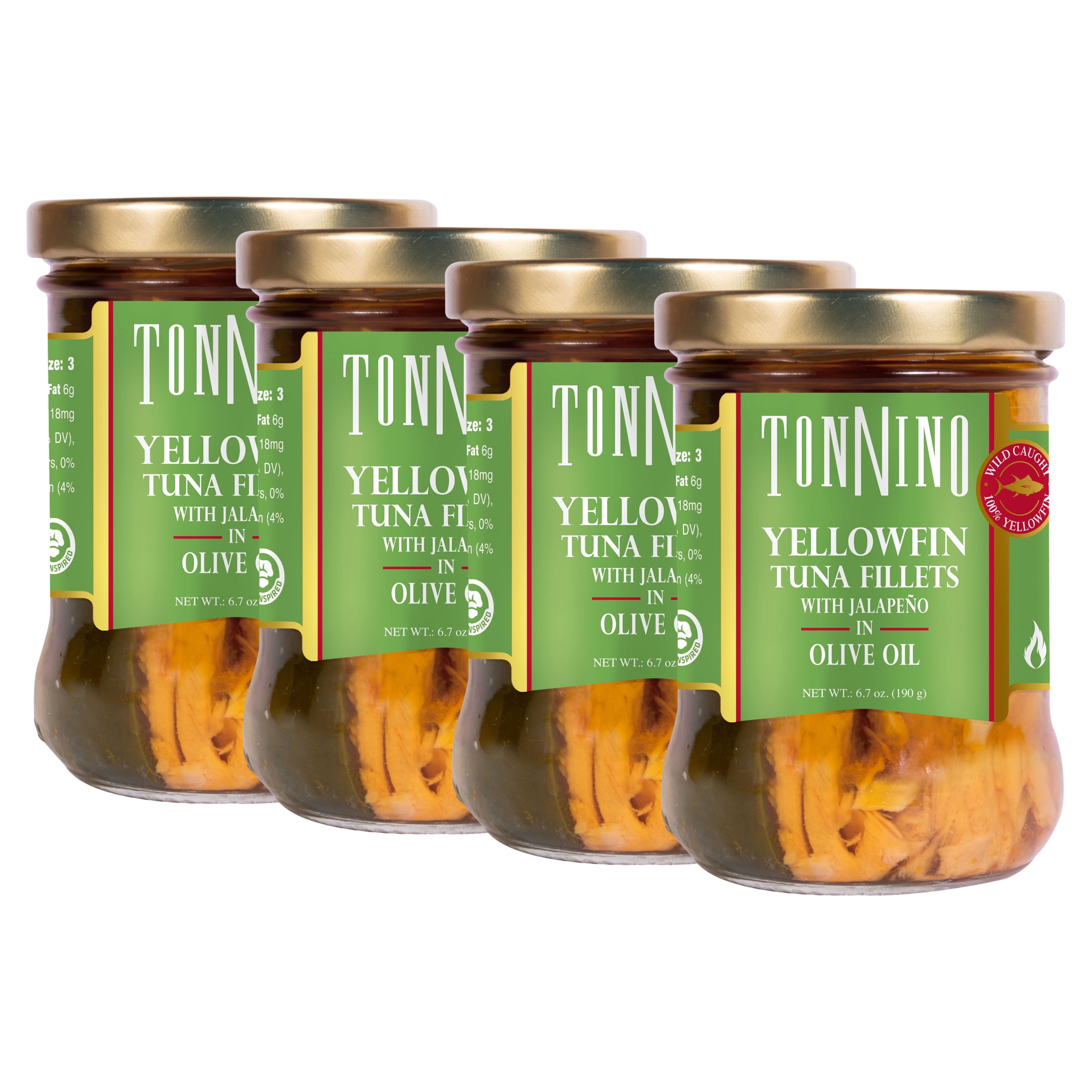 (4 pack) Tonnino Premium Yellowfin Tuna Fillet with Jalapeno in Olive ...