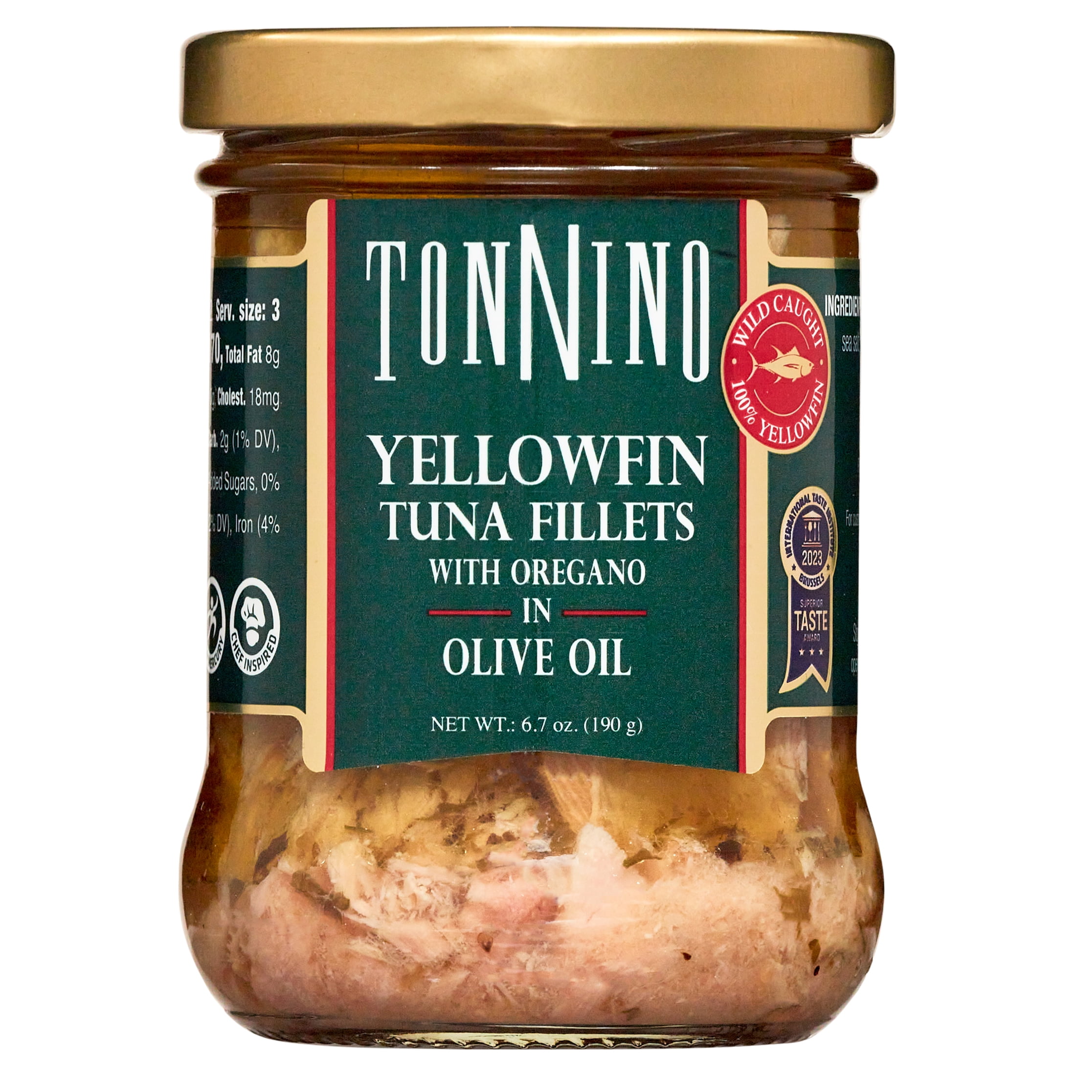 Tonnino Tuna Yellowfin Jarred Premium Tuna Fillet, with Oregano & Olive ...