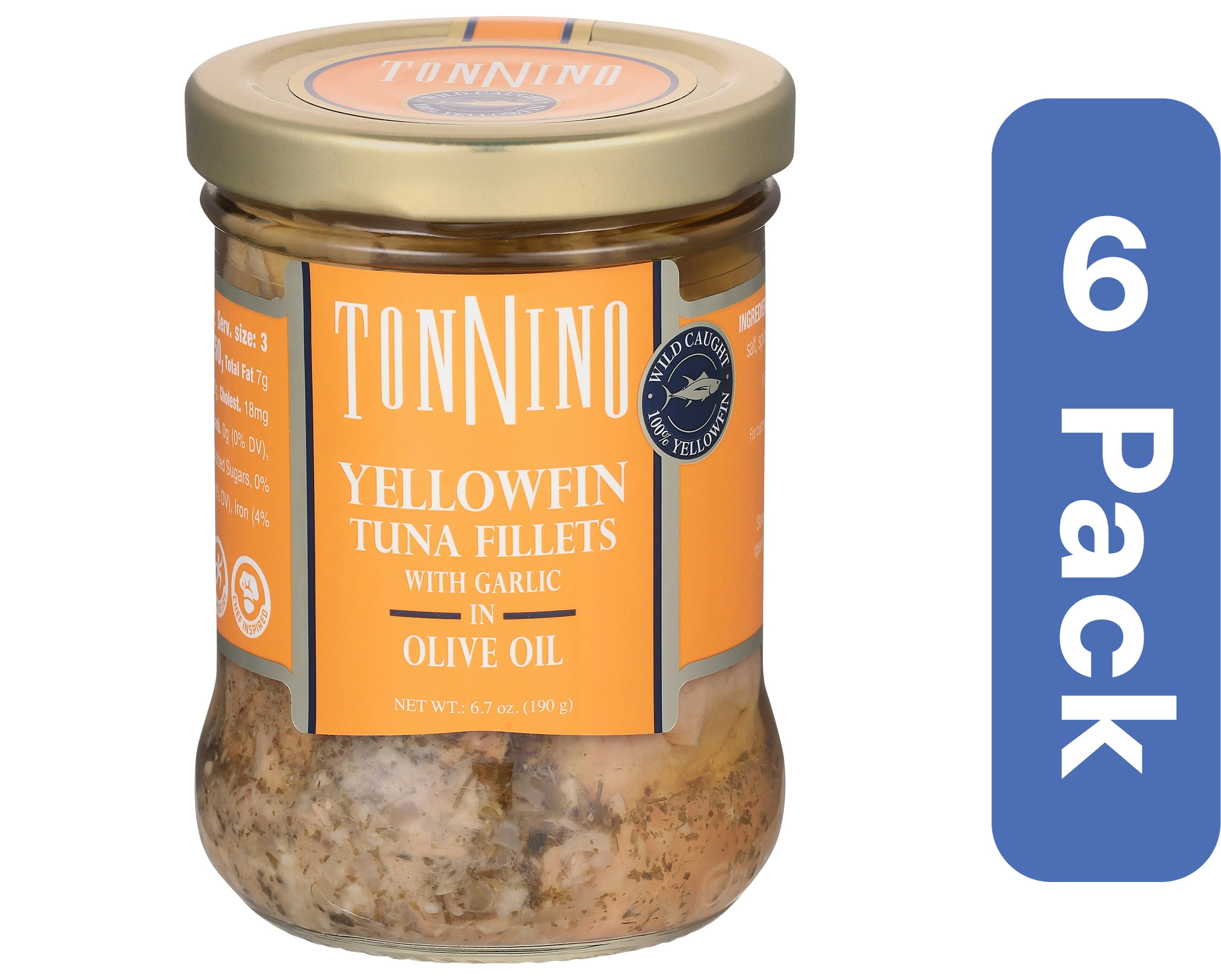 Tonnino Tuna Fillets in Olive Oil with Garlic Fad Free 6.7 oz (Pack of ...