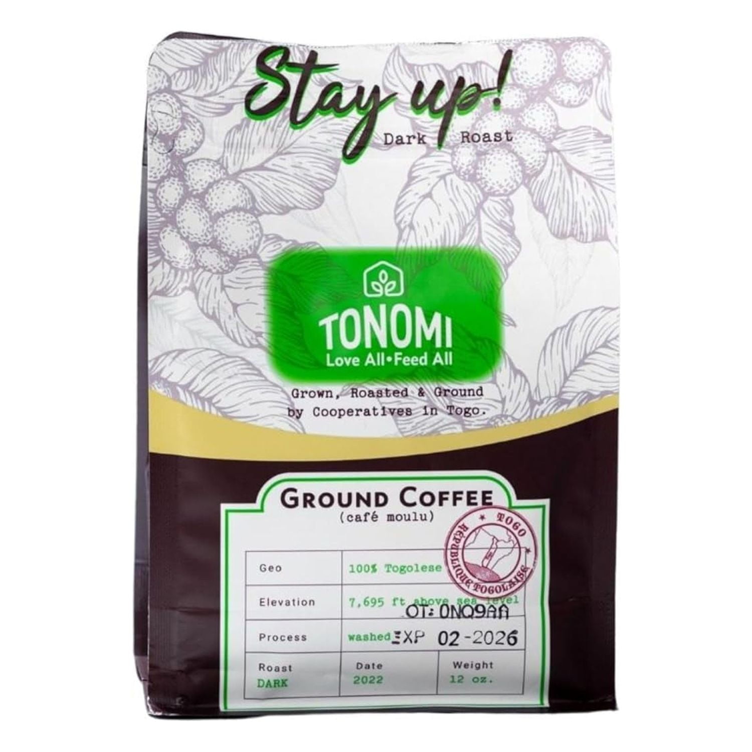 Tonomi Stay Up! Dark Roast Ground Coffee - Coarse Grounds for Cold Brew ...