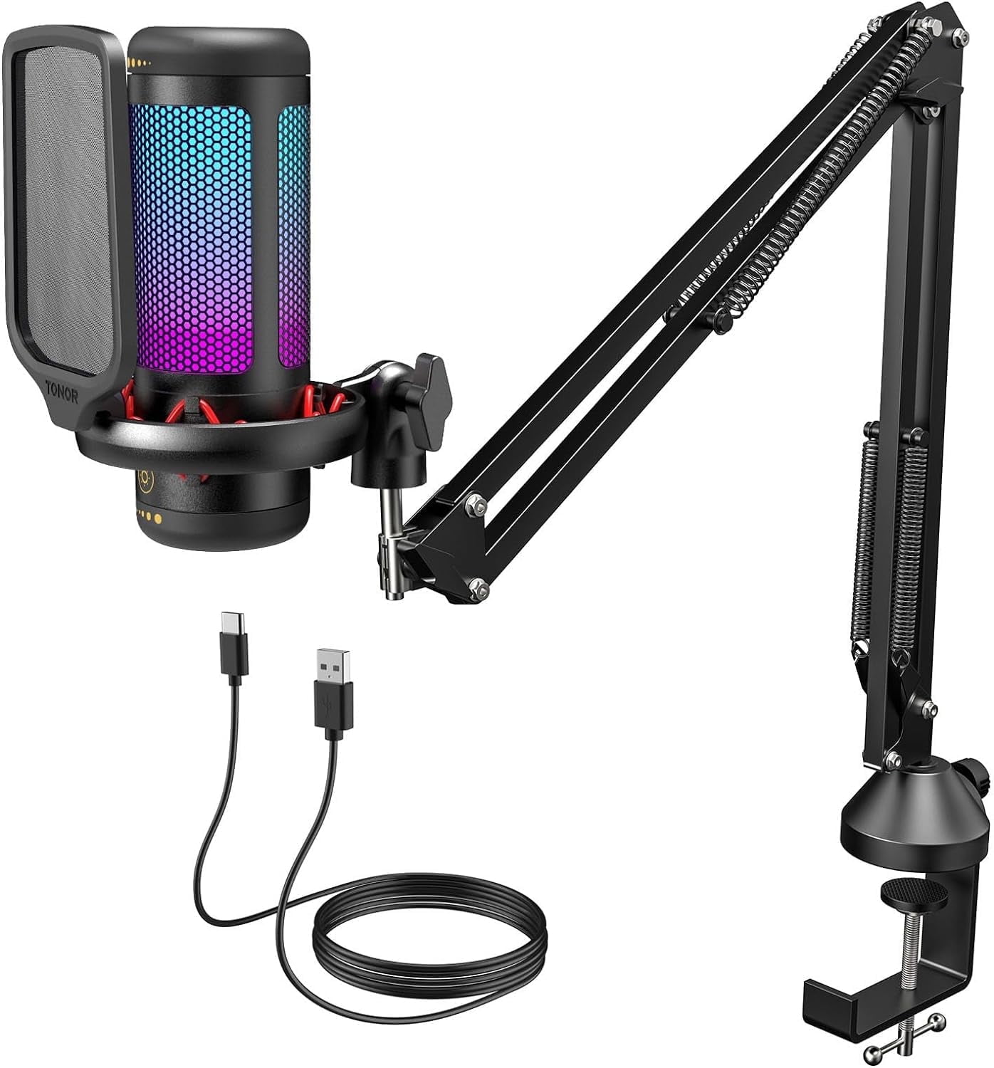 TONOR Gaming USB Microphone Set, RGB Condenser Mic with Boom Arm, Quick ...