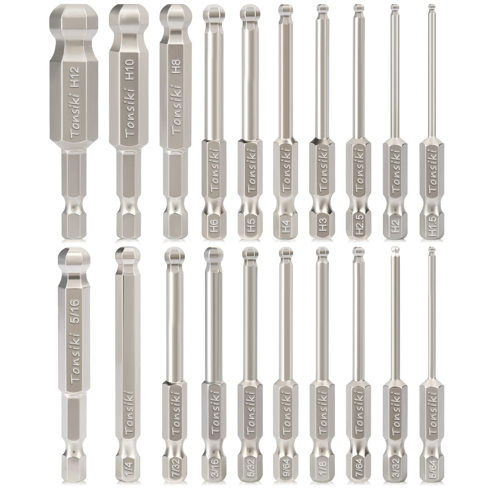 Tonsiki 20PCS Ball End Hex Head Allen Wrench Drill Bit Set,1/4" Hex ...