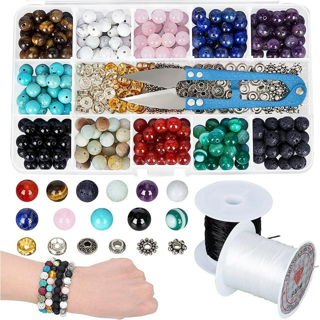 Tonsiki 387PCS Lava Stone Beads Kits, 8mm Round Gemstone Beads with ...