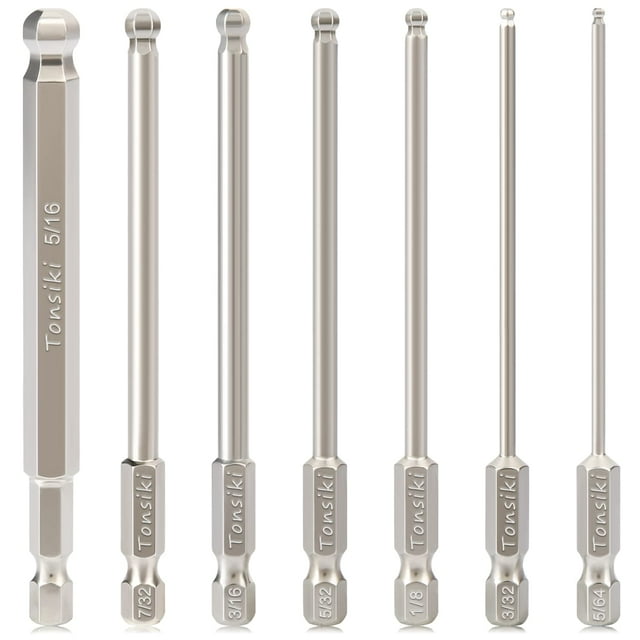 Tonsiki 7PCS Ball End Hex Head Allen Wrench Drill Bit Set, SAE 1/4" Hex Shank S2 Steel Hex ...
