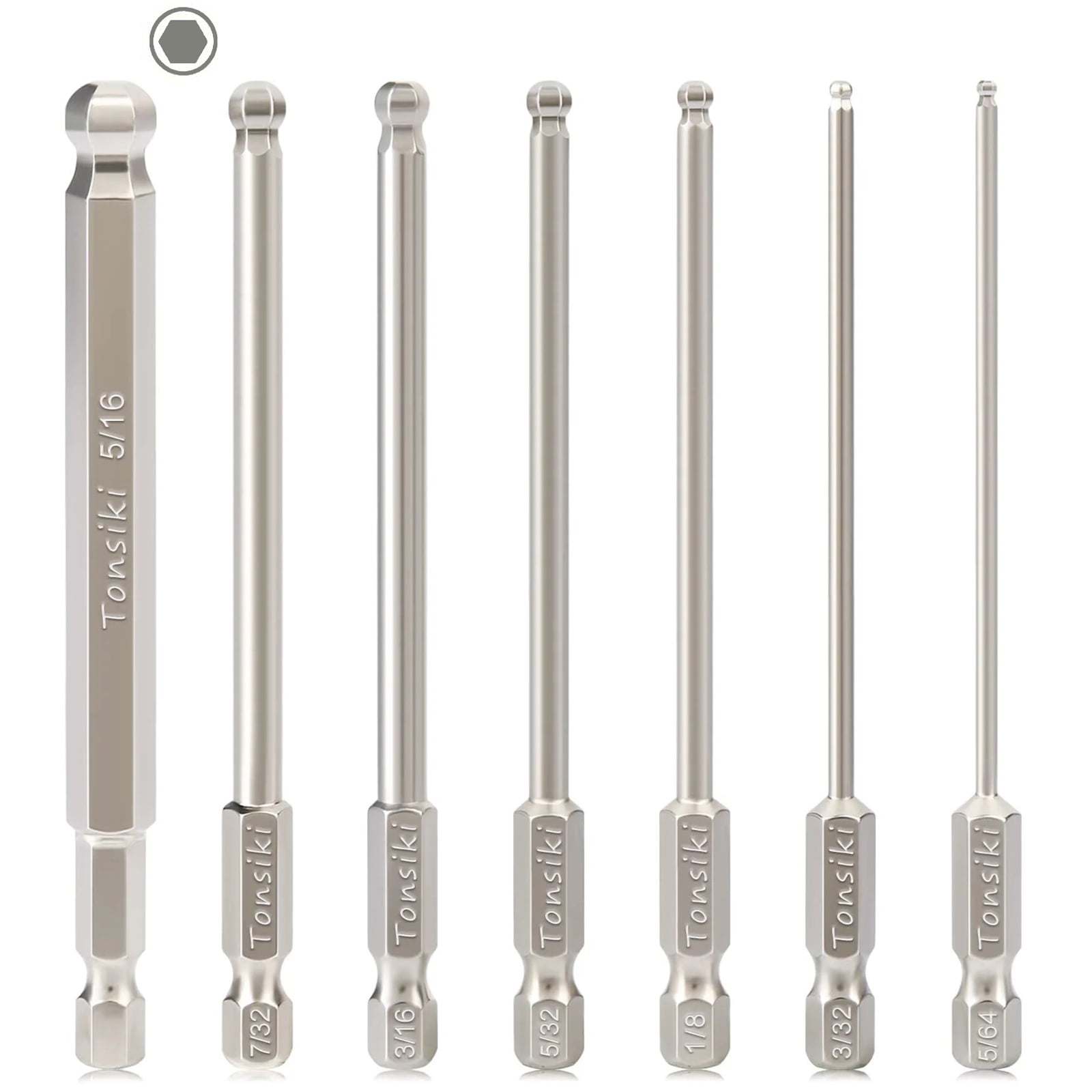 Tonsiki Ball End Hex Allen Wrench Drill Bit Set,7PCS Metric Ball End Hex Bit Set Allen Key Bit ...