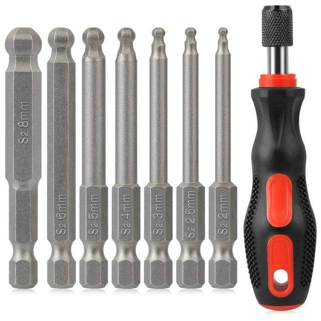 Tonsiki 7PCS Metric S2 Steel Ball End Hex Head Allen Wrench Drill Bits with Screwdriver set Bit ...
