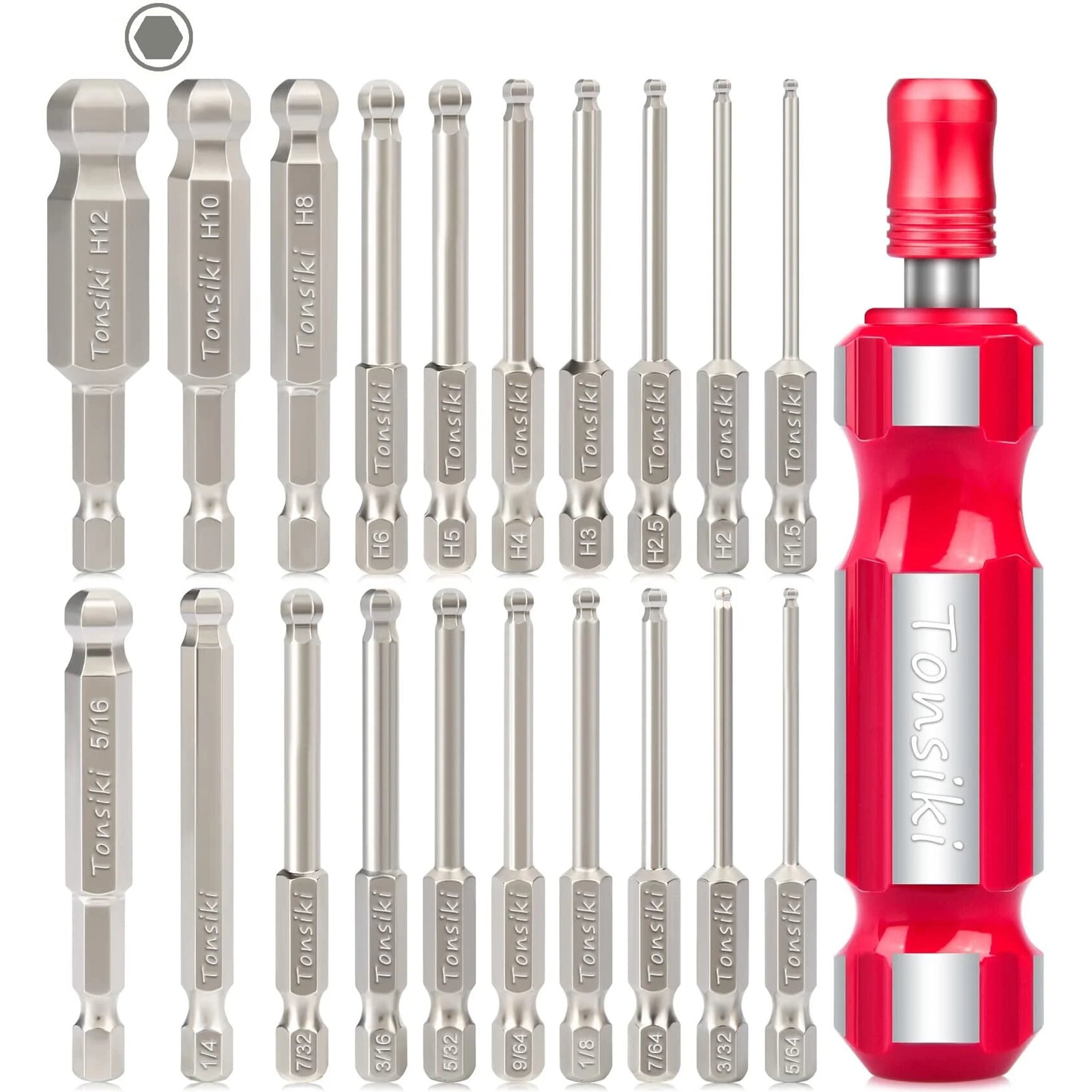 Tonsiki Ball End Hex Bits & Screwdriver Handle Set,Magnetic 1/4'' Hex Shank Ball End Hex Head ...
