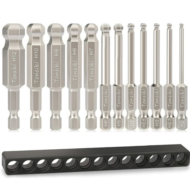 Ball End Hex Head Allen Wrench Screwdriver Bit Set,12PCS 1/4" Hex Shank Ball End Metric Hex Bit ...