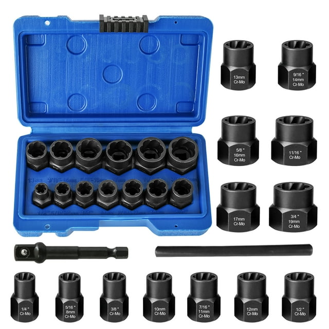 Tonsiki Bolt Extractor Set, 15Pcs Impact Nut Remover, Cr-Mo Steel ...