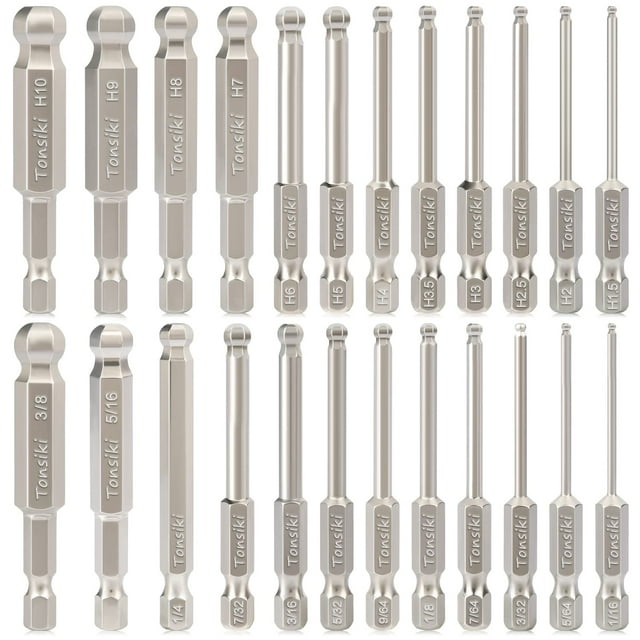 Tonsiki Hex Head Allen Wrench Drill Bit Set 24pcs (Metric&SAE), 1/4 ...