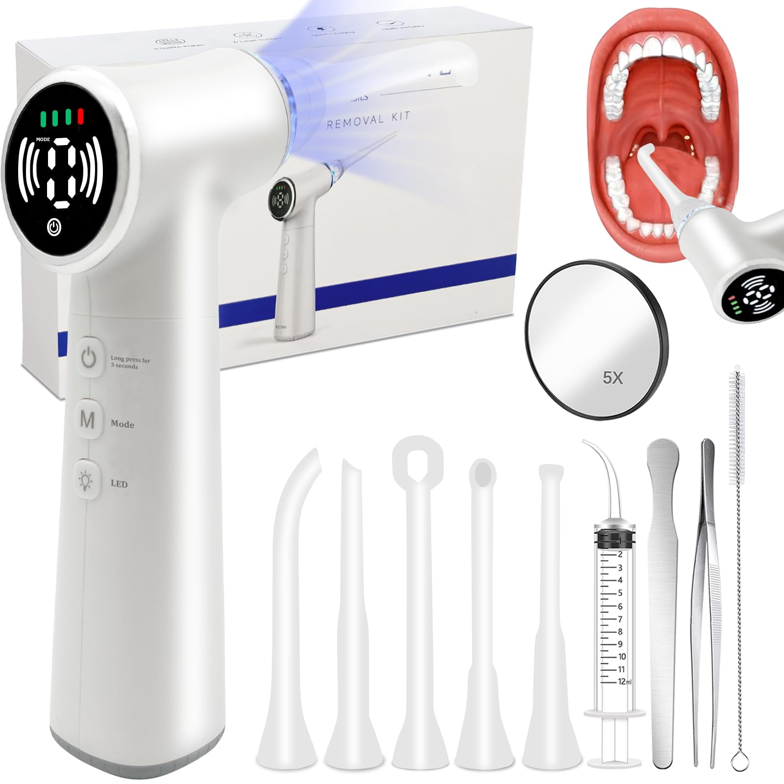 Tonsil Stone Vacuum Removal MMF7 Kit with LED Light - Electronic Tonsil ...