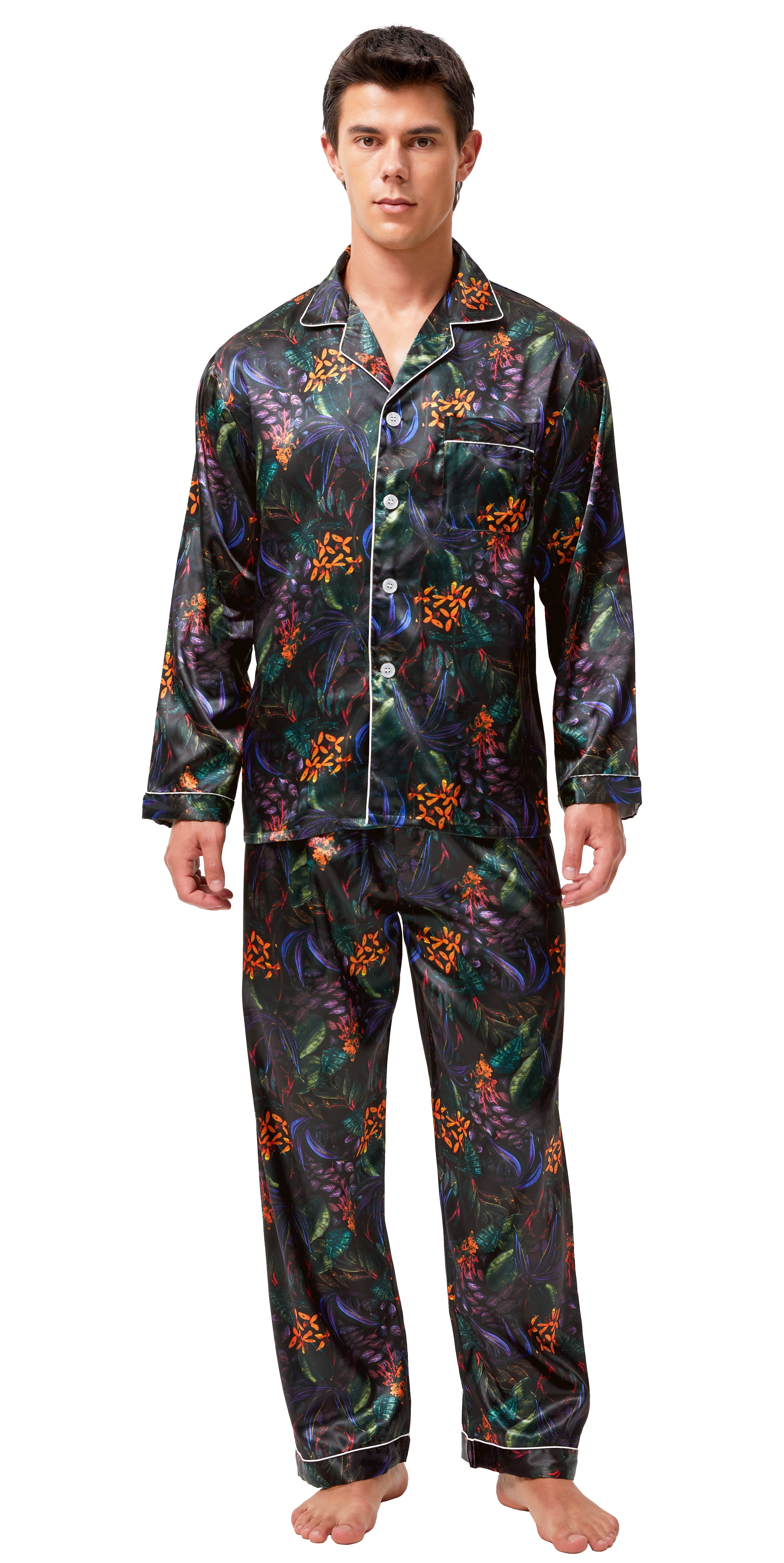 Tony & Candice Men's Classic Silk Satin Pajama Set Adult Sleepwear (X ...