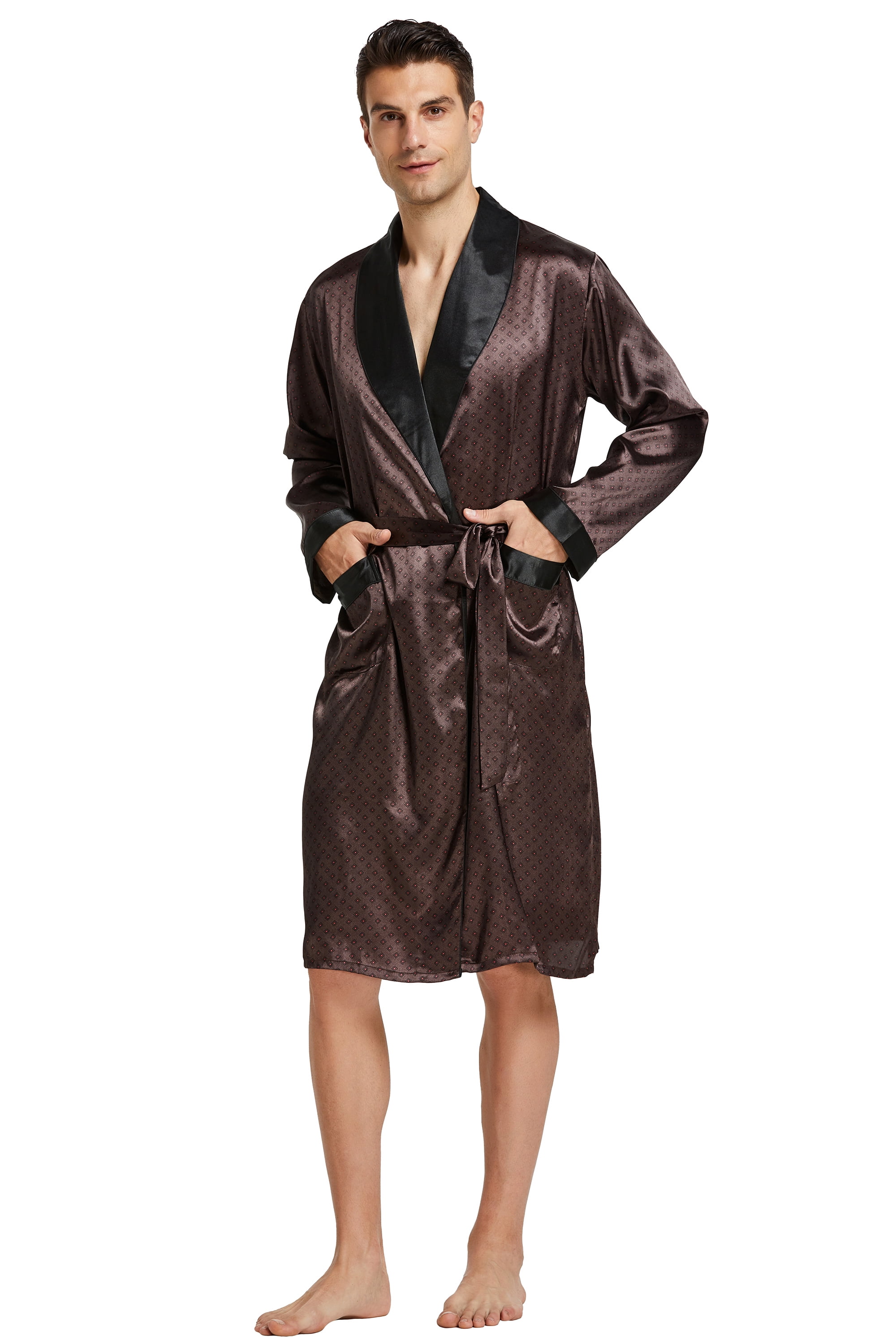 Tony & Candice Men's Satin Robe with Shorts Set Kimono Bathrobe (Large ...