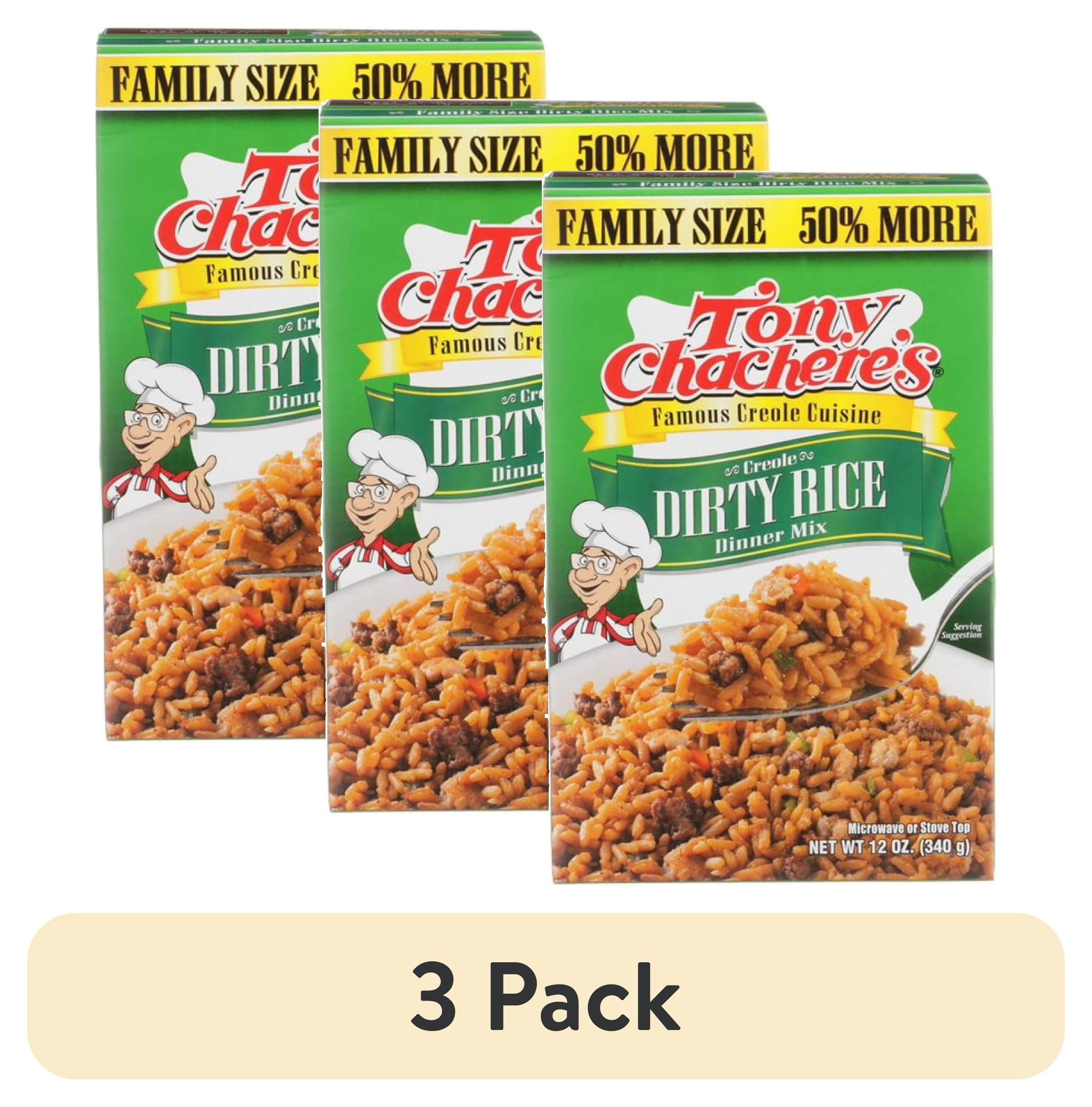 (3 pack) Tony Chachere’s Cajun Family Size Dirty Rice Dinner Mix, 12 oz ...