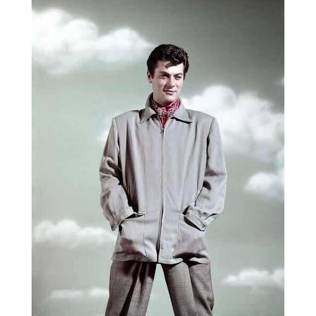 Tony Curtis young looking 1950's studio publicity pose in grey jacket ...