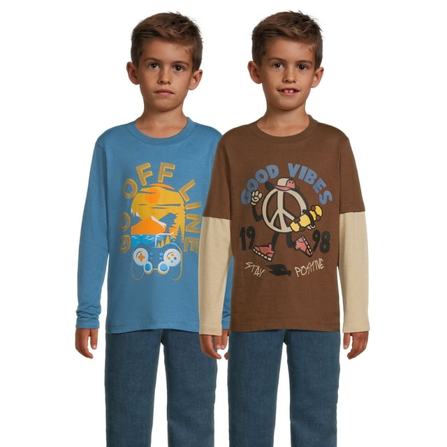 Tony Hawk Boys Long Sleeve Graphic T-Shirts, 2-Pack, Sizes 4-16 ...