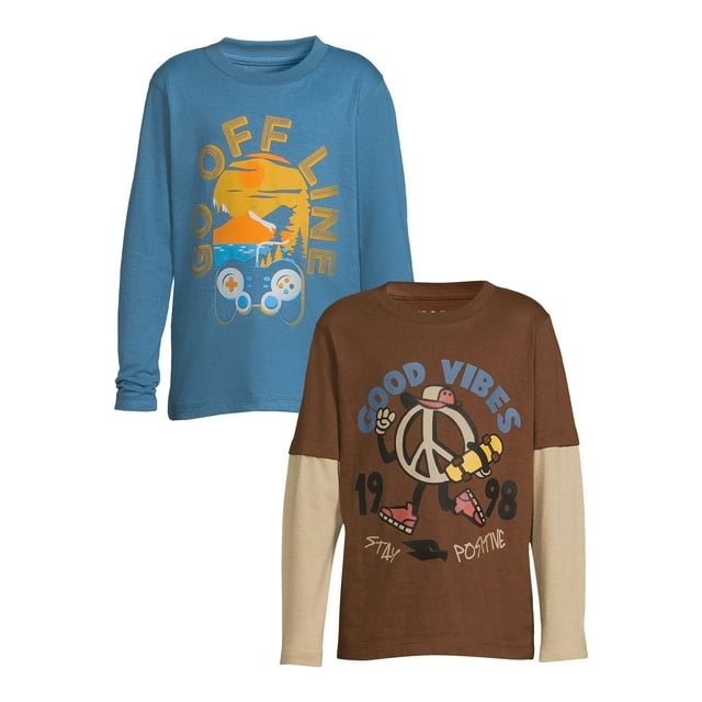 Tony Hawk Boys Long Sleeve Graphic T-Shirts, 2-Pack, Sizes 4-16 ...