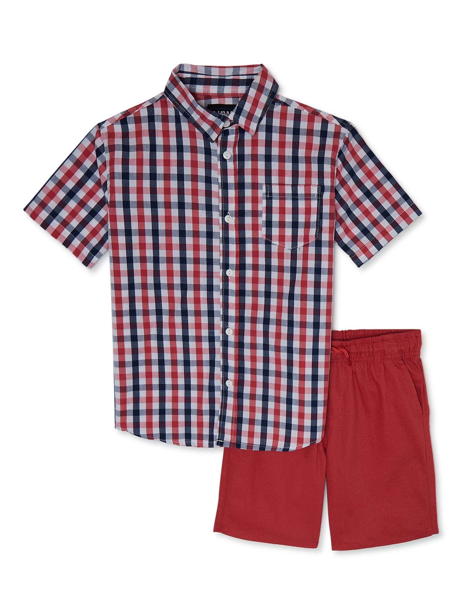 Tony Hawk Boys Woven Button Down Shirt and Pull-on Shorts, 2-Piece ...