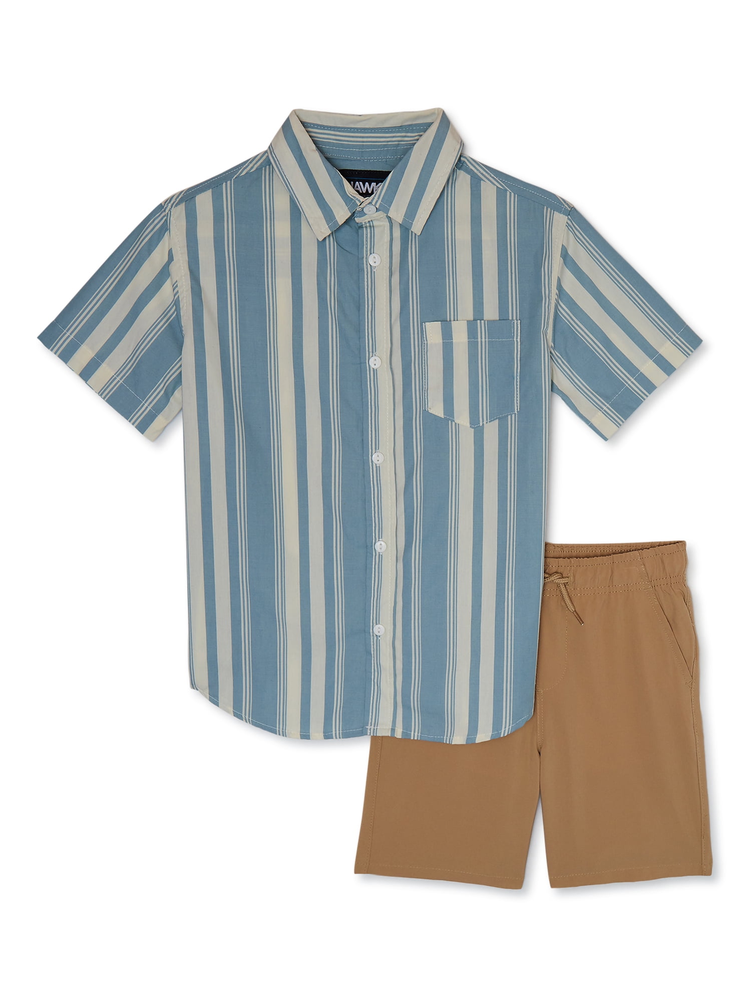 Tony Hawk Boys Woven Button Down Shirt and Pull-on Shorts, 2-Piece ...
