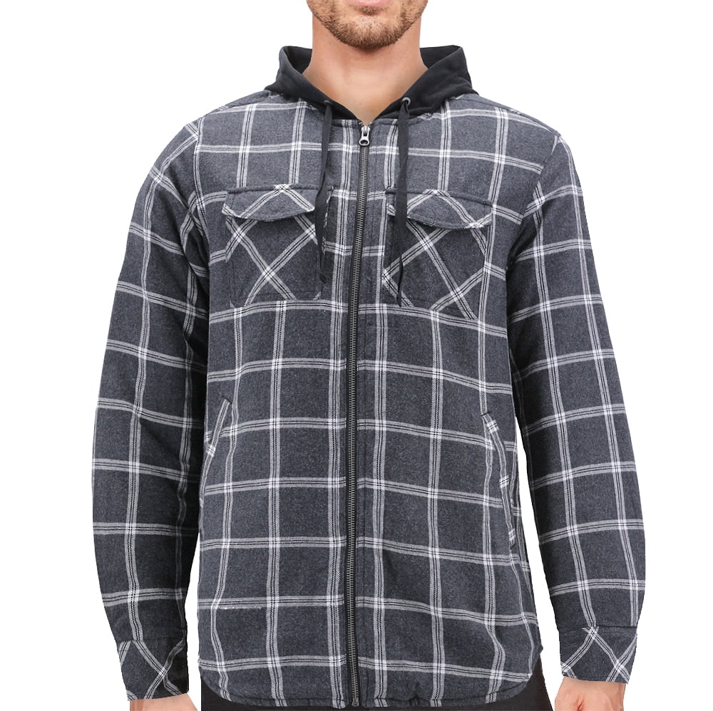 Tony Hawk Men's Casual Flannel Zip Up Plaid Sherpa Hoodie Lightweight ...