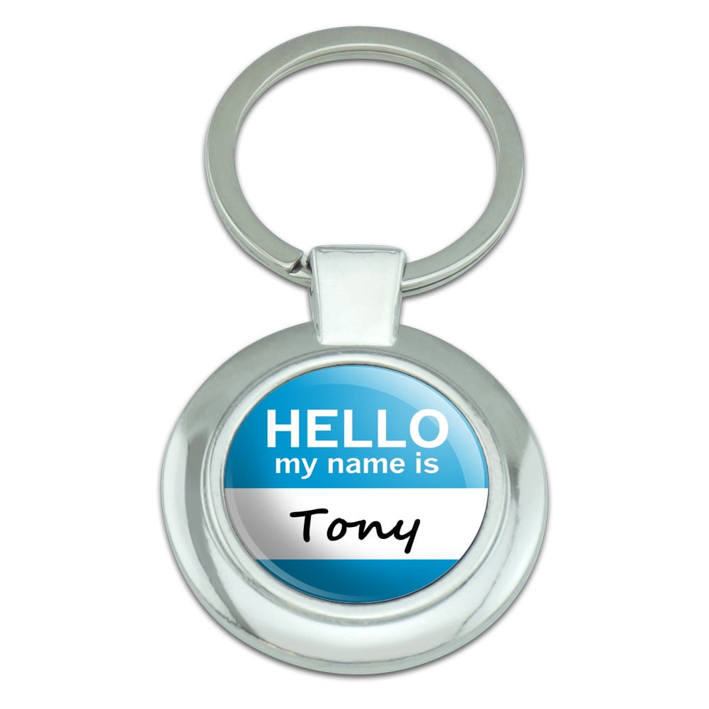 Tony Hello My Name Is Classy Round Chrome Plated Metal Keychain ...