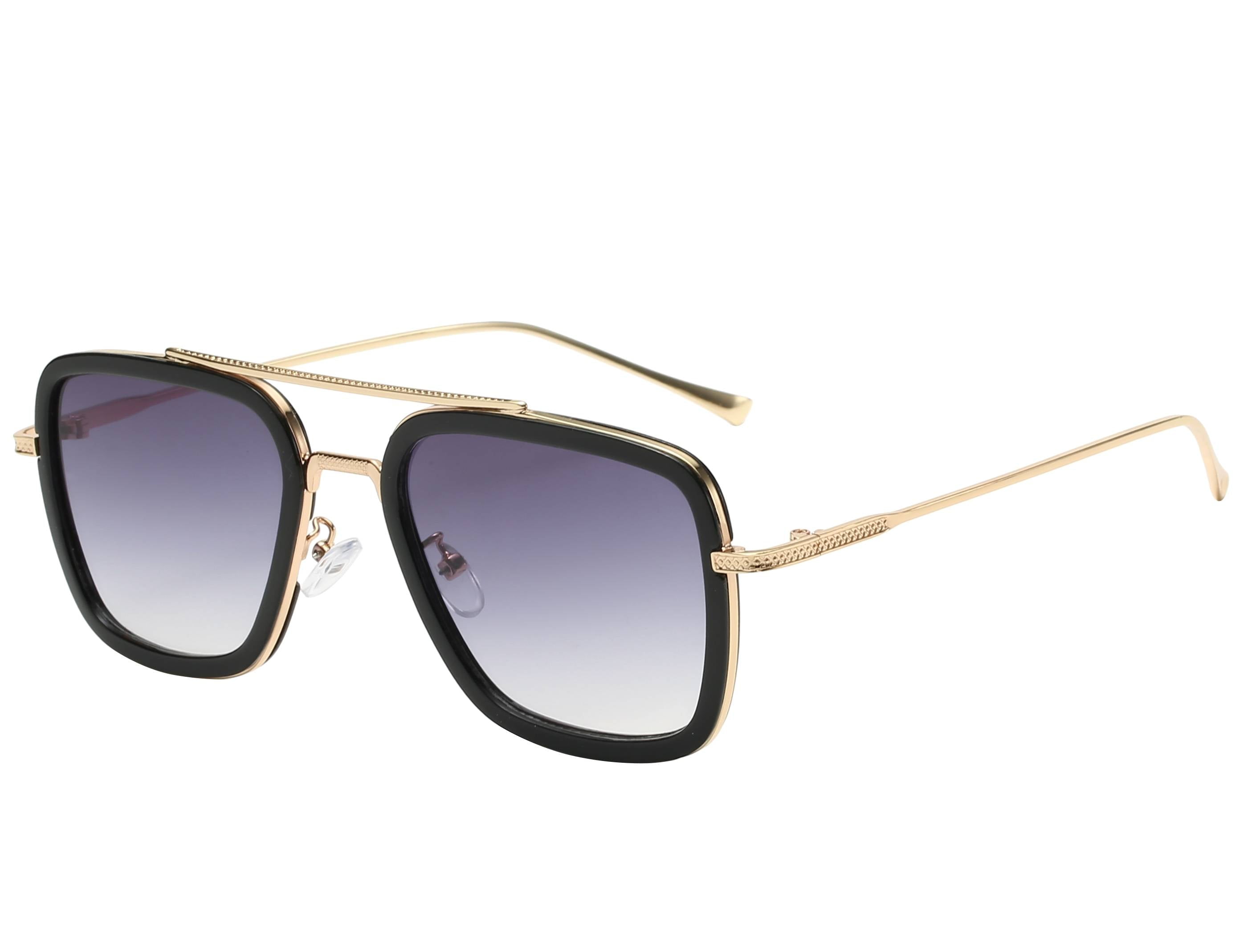 Tony Stark Aviator Sunglasses - Gold & Black Frame / Gradiant Ash Lens ...