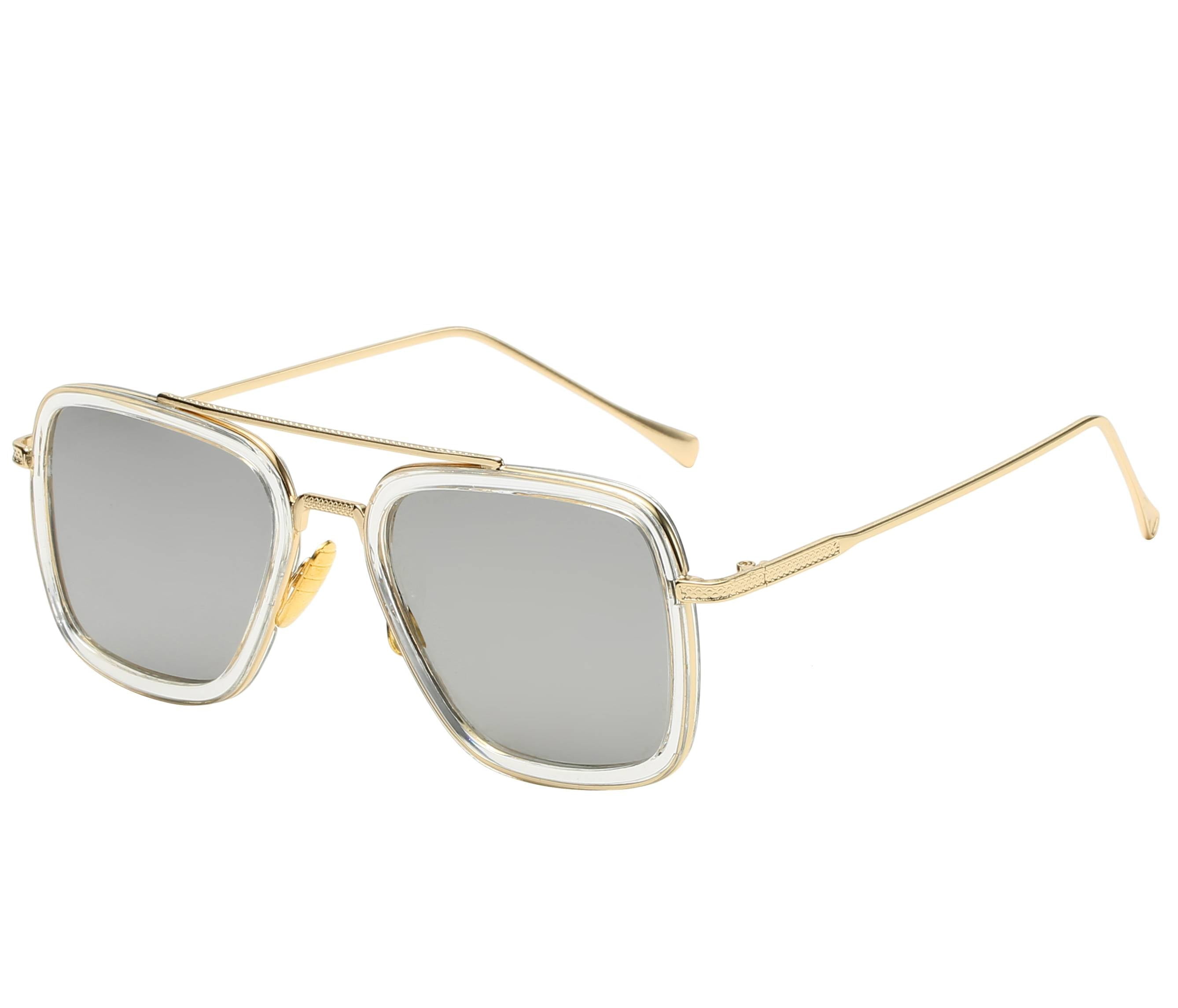 Tony Stark Aviator Sunglasses - Gold & Transparent Frame / Silver ...